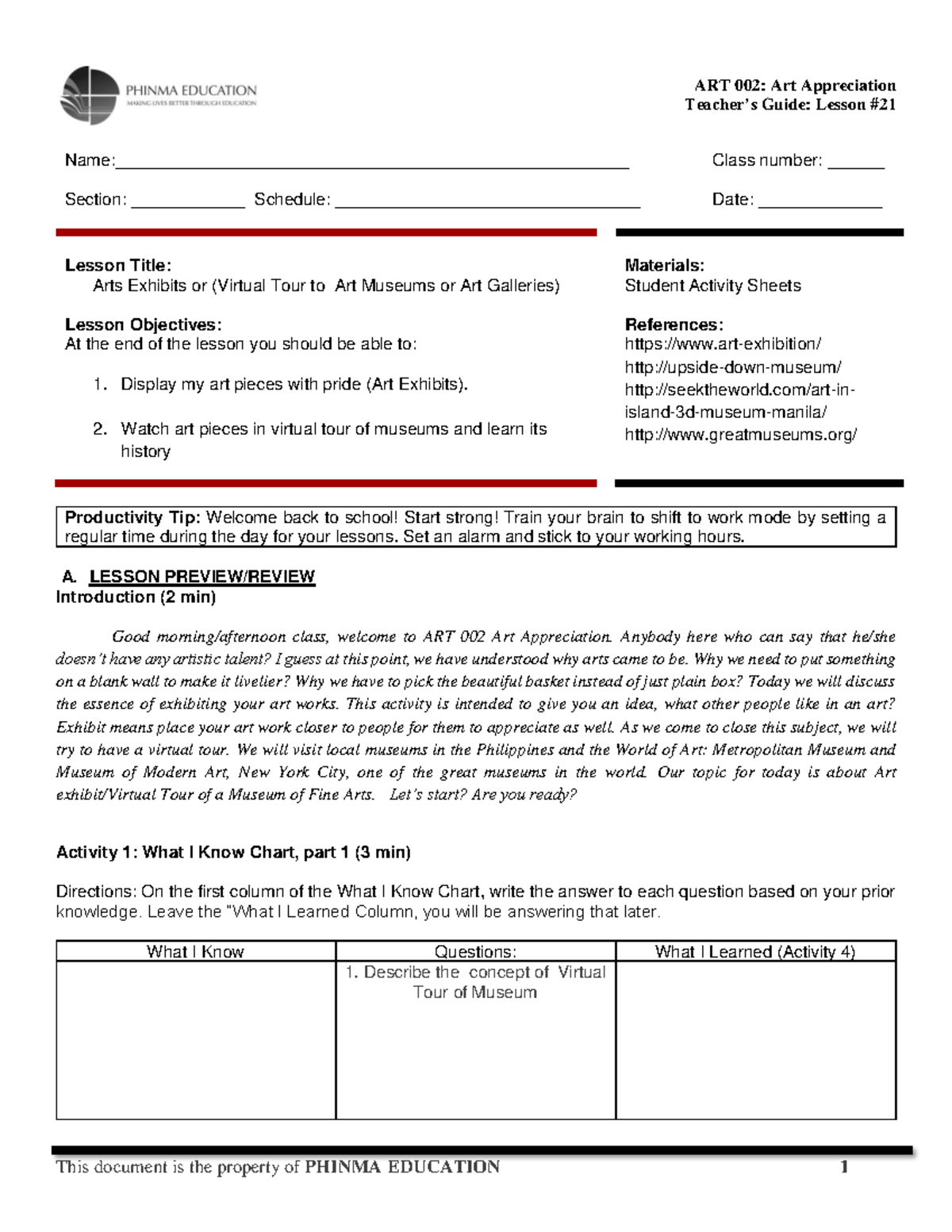 ART 002 MODULE 12 - Teacher’s Guide: Lesson # - Studocu