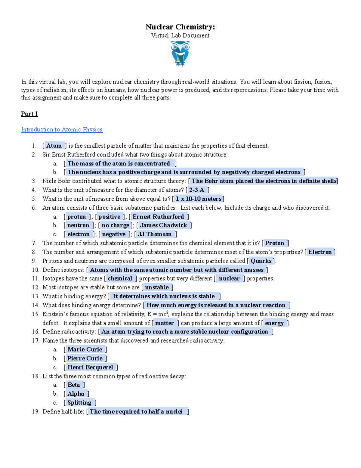Copy of Nuclear Chemistry Virtual Lab - Nuclear Chemistry: Virtual Lab ...