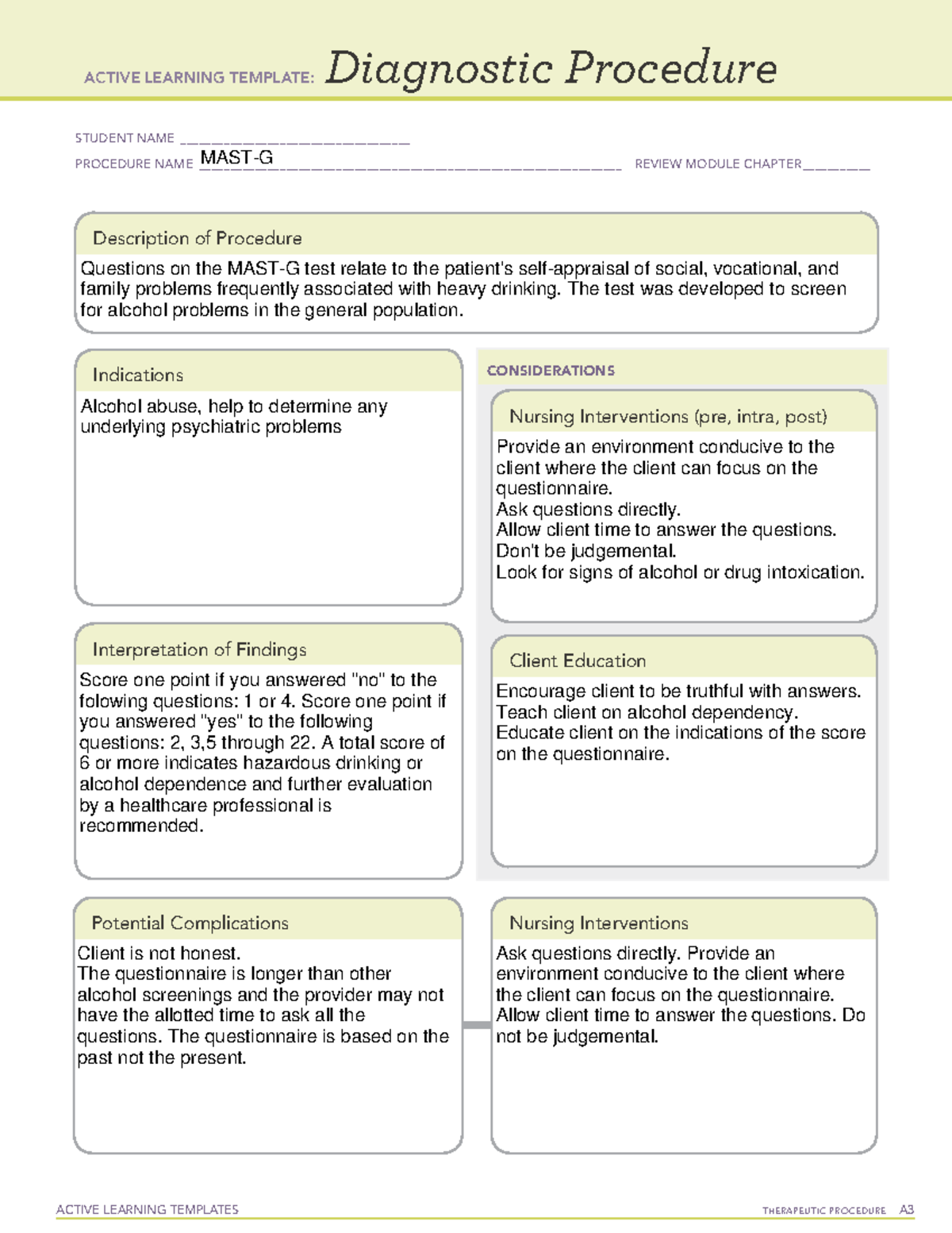 MAST-G Diagnostic Procedure - ACTIVE LEARNING TEMPLATES THERAPEUTIC ...