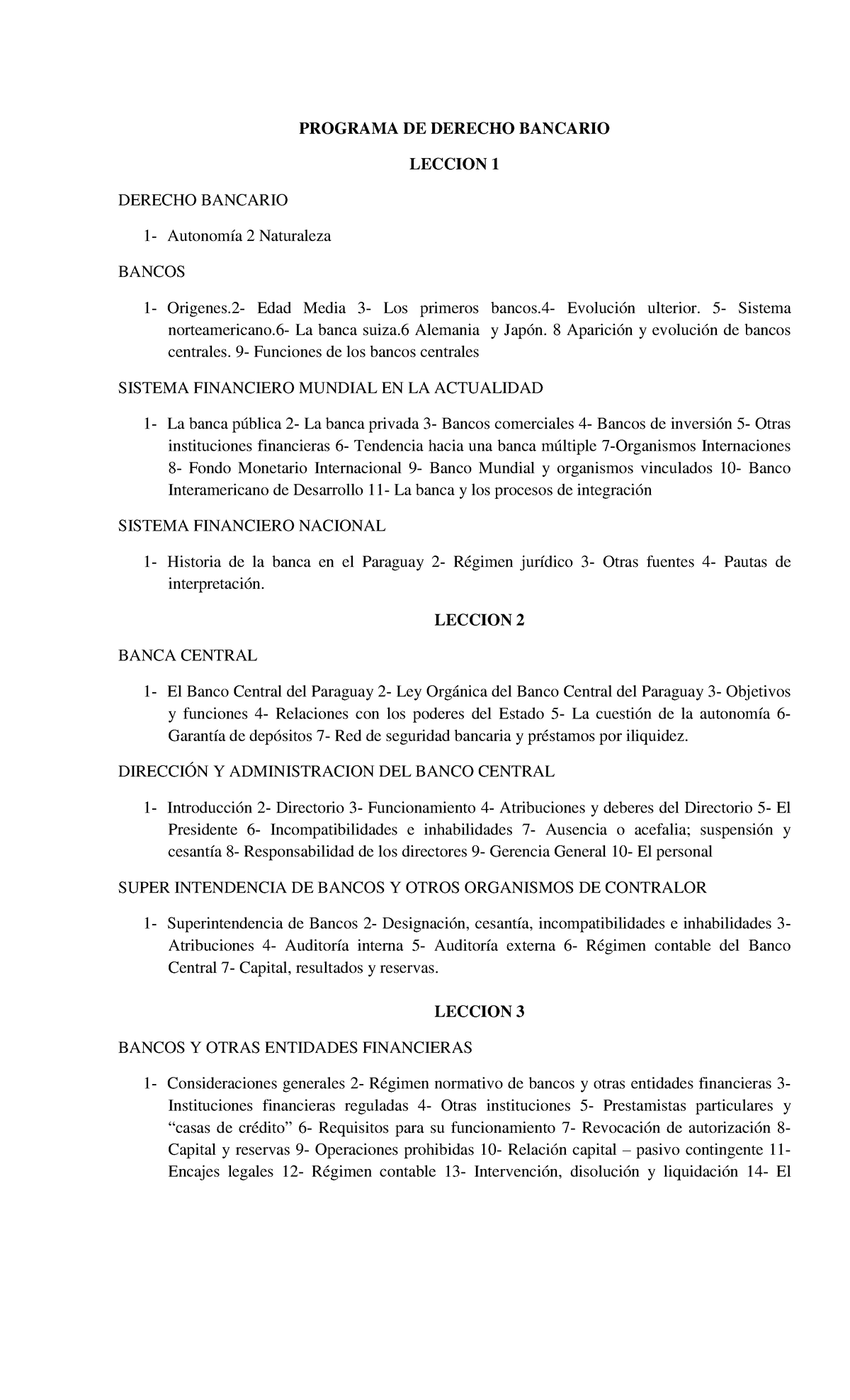 2-derecho bancario - Ley - PROGRAMA DE DERECHO BANCARIO LECCION 1 DERECHO BANCARIO 1- Autonomía ...