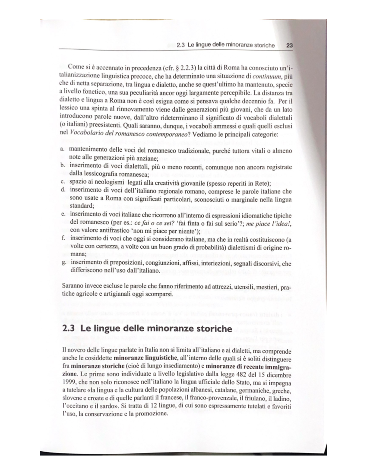 2.3 Le lingue delle minoranze storiche - Linguistica generale - Studocu