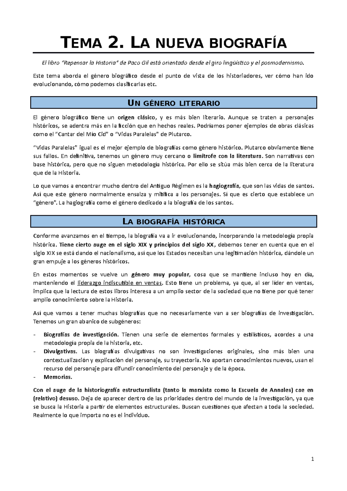 Tema 2. La nueva biografía - TEMA 2. LA NUEVA BIOGRAFÍA El libro ...