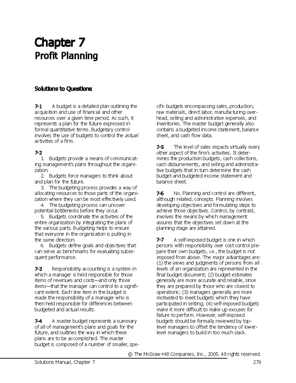 Chap007 - Solution manual - Chapter 7 Profit Planning Solutions to ...