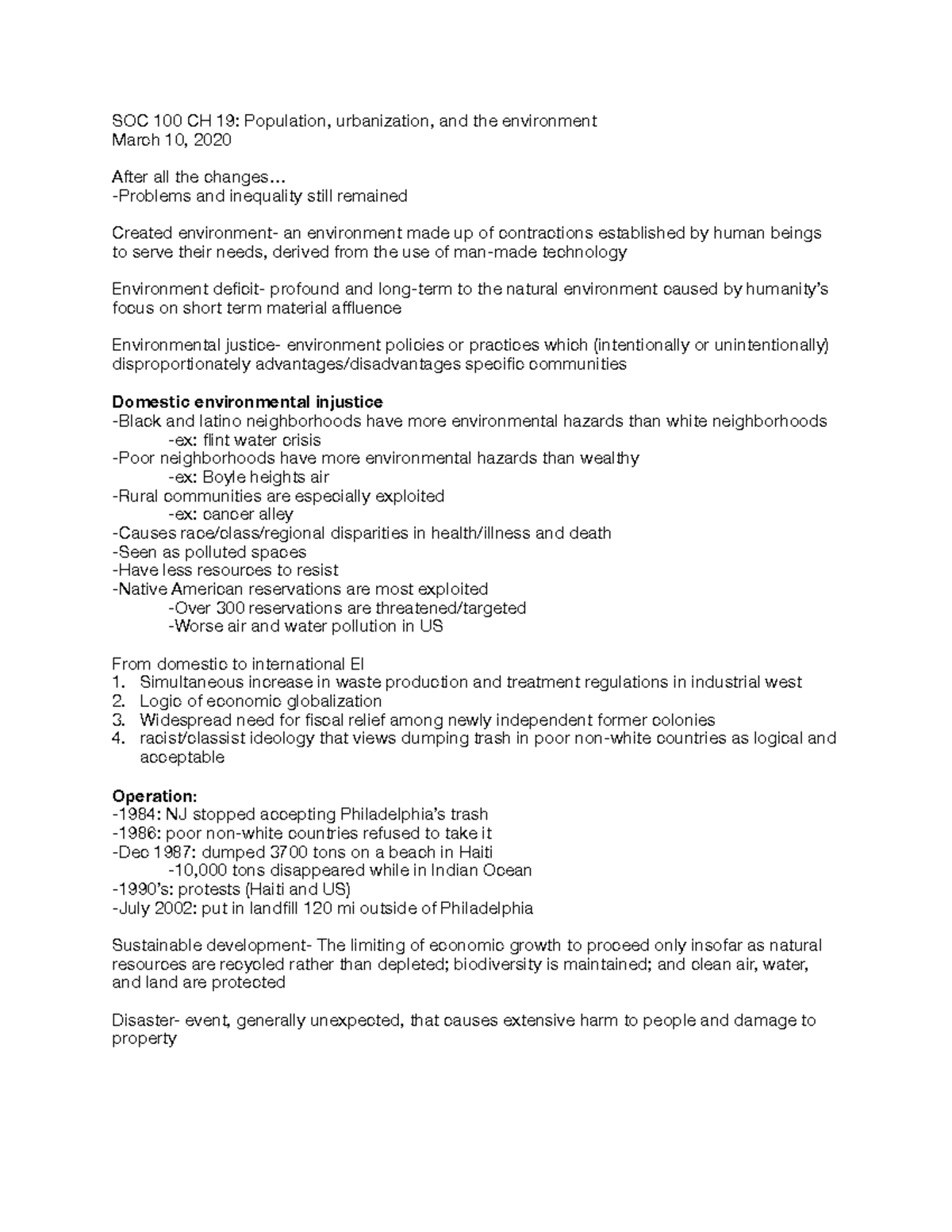 SOC CH 19 - SOC 100 CHAPTER NOTES - SOC 100 CH 19: Population ...