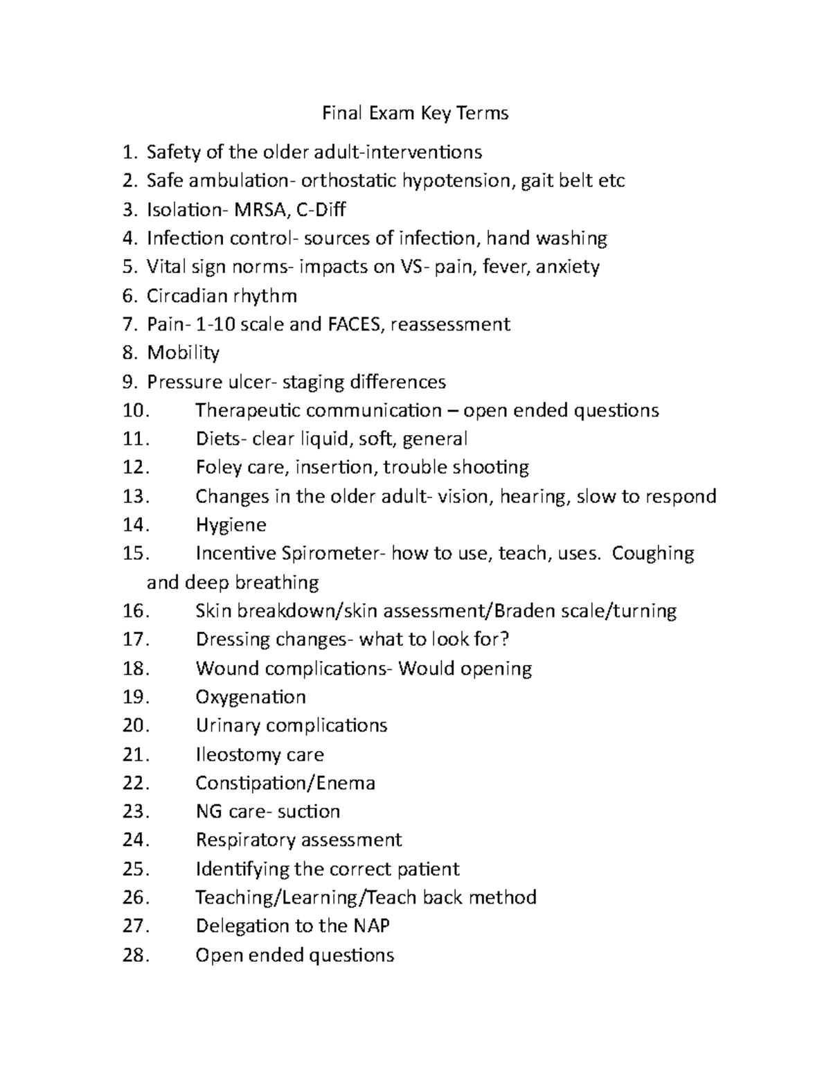 Final exam key terms 141 fall20 - Final Exam Key Terms Safety of the ...