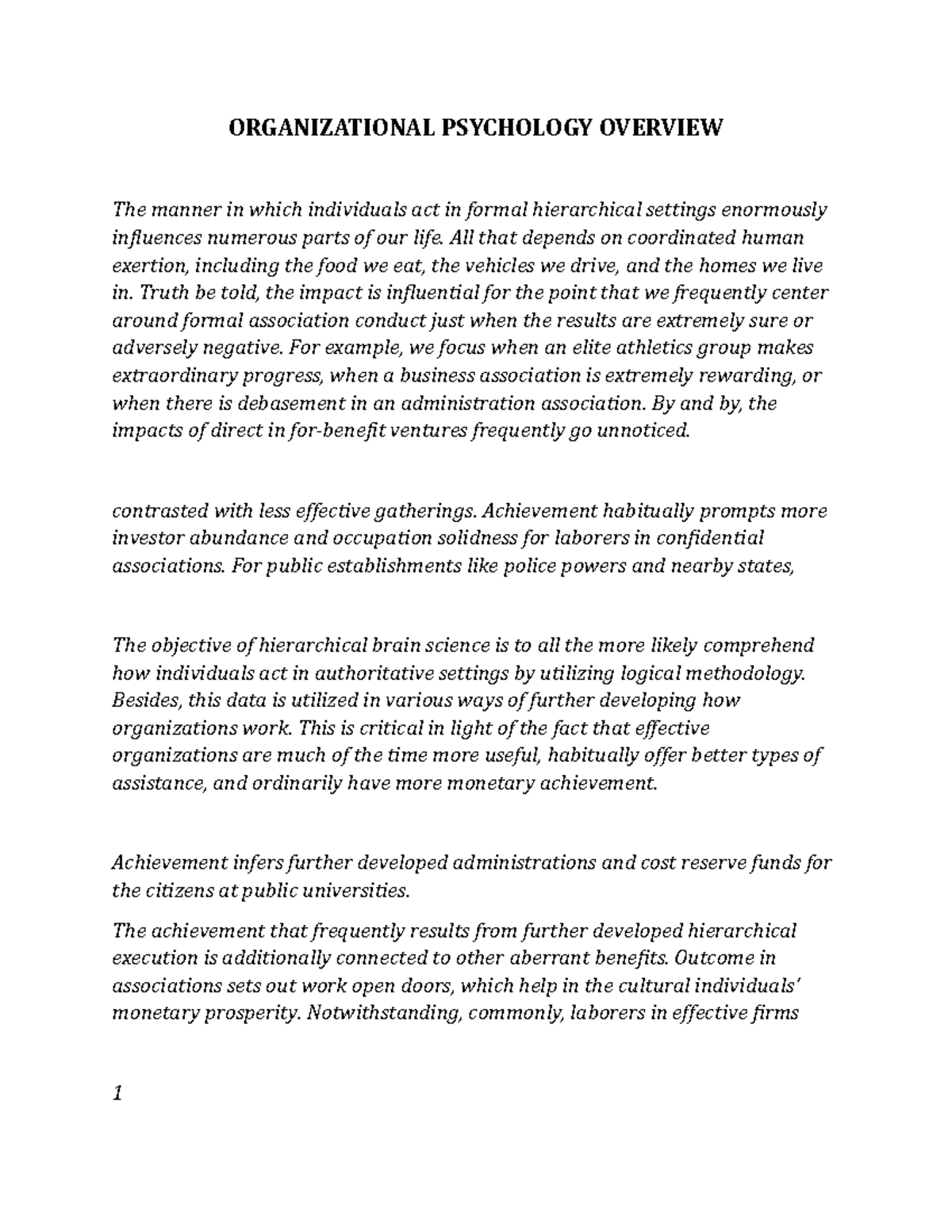 Organizational Psychology Overview - ORGANIZATIONAL PSYCHOLOGY OVERVIEW ...