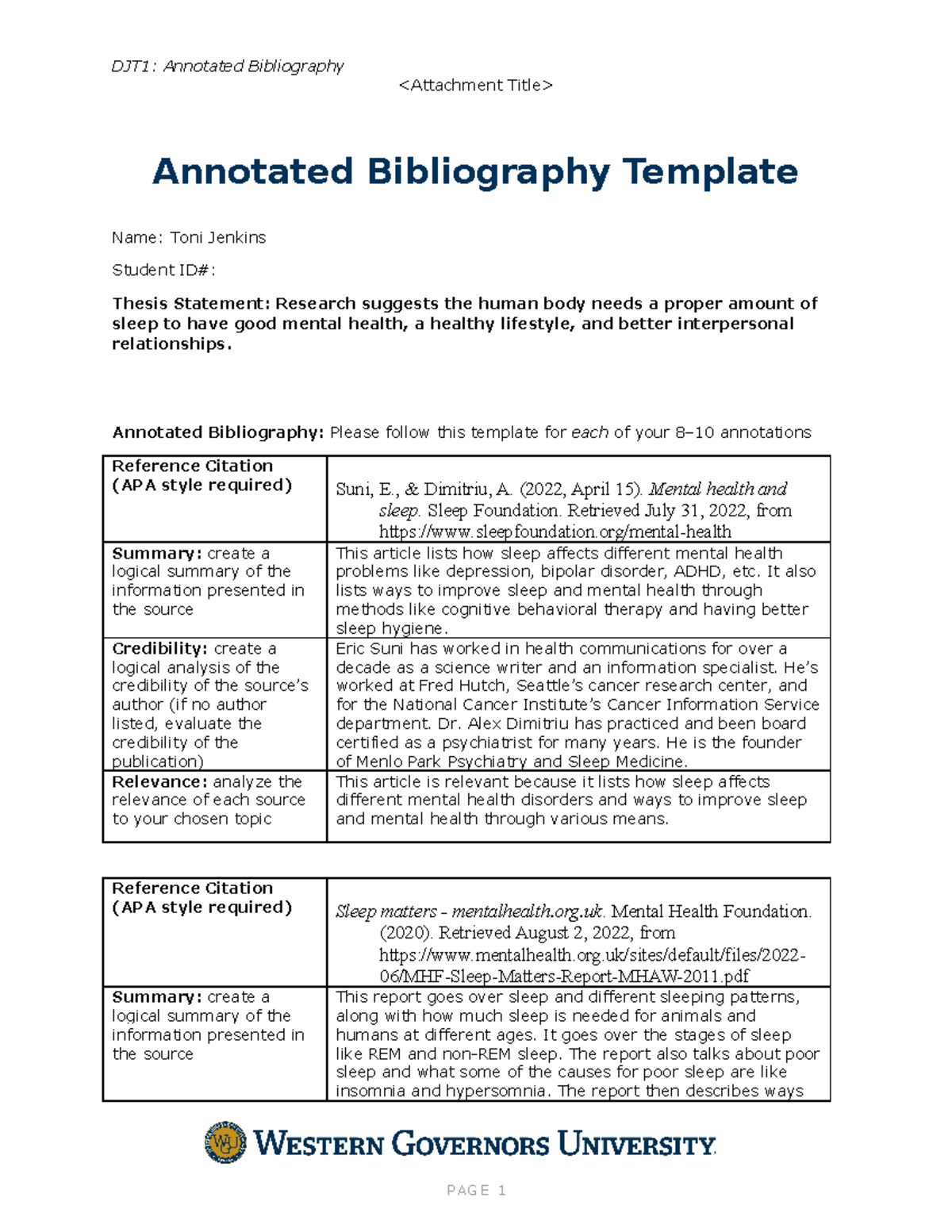Annotated Bibliography Template - Annotated Bibliography Template Name ...