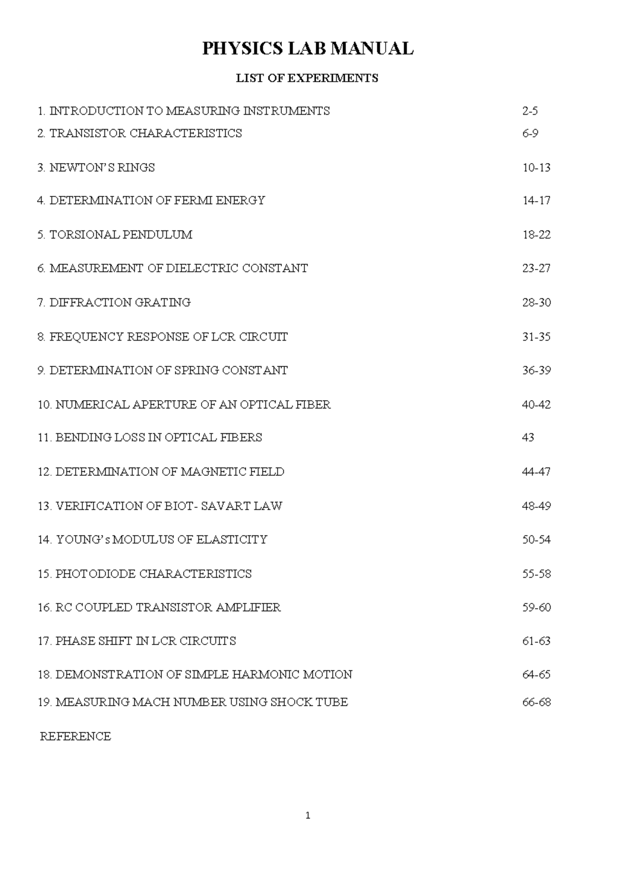 Physics lab manual - PHYSICS LAB MANUAL INTRODUCTION TO MEASURING ...