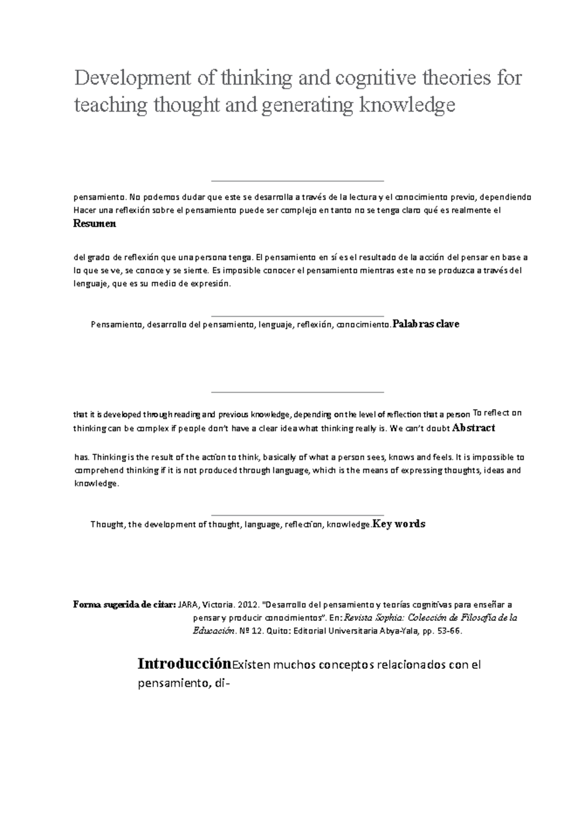 Development of thinking and cognitive theories for teaching thought and ...