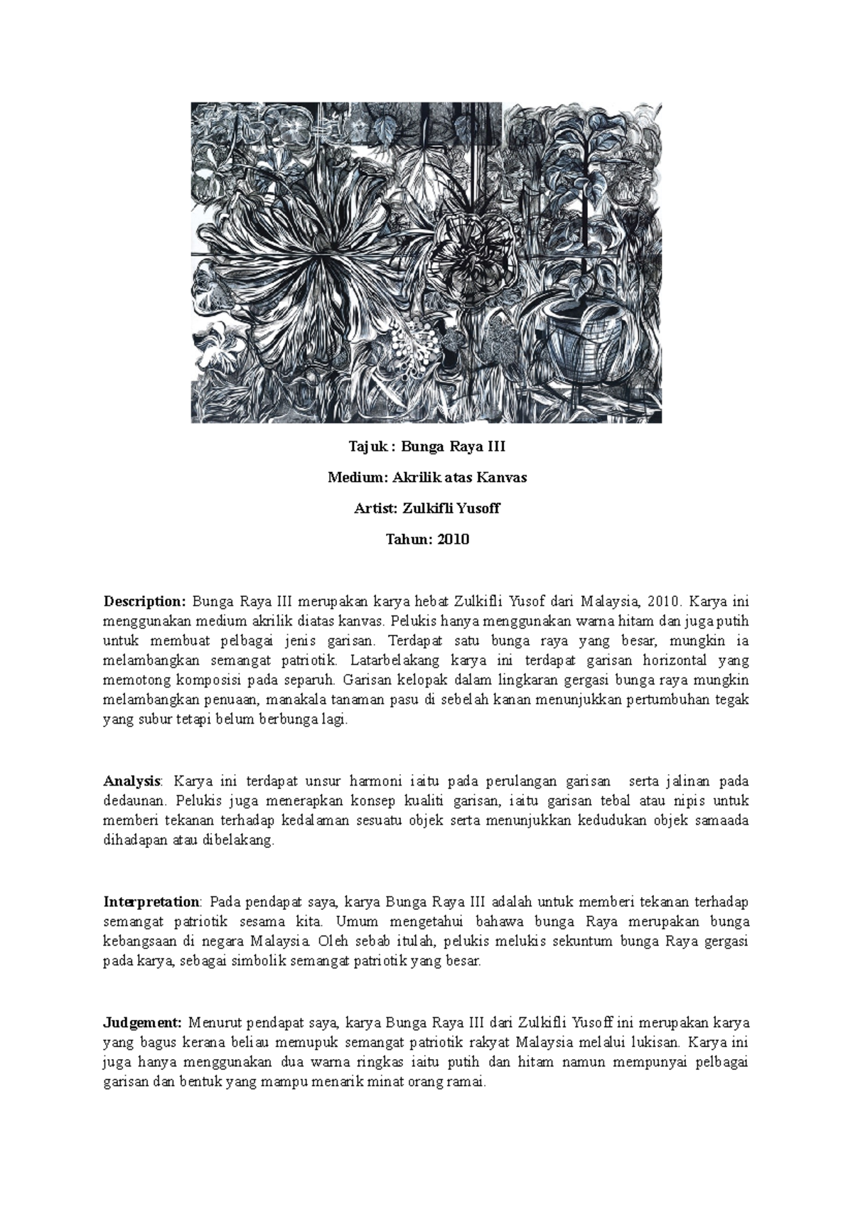 Artist drawing - good and great - Tajuk : Bunga Raya III Medium ...