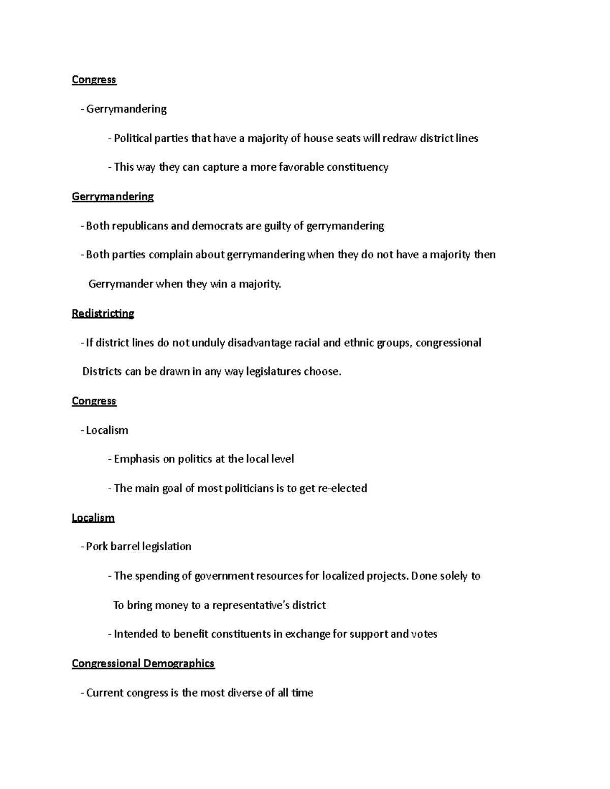 U.S Government 8B - Lecture Notes - Congress - Gerrymandering ...