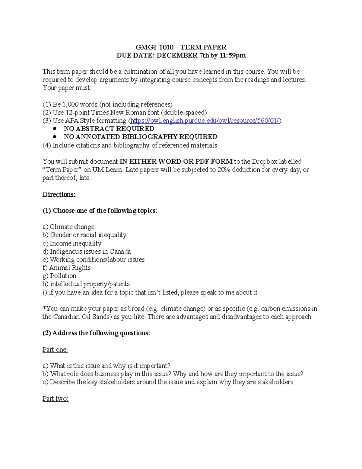 GMGT 1010 - Term Paper Instructions - GMGT 1010 – TERM PAPER DUE DATE ...