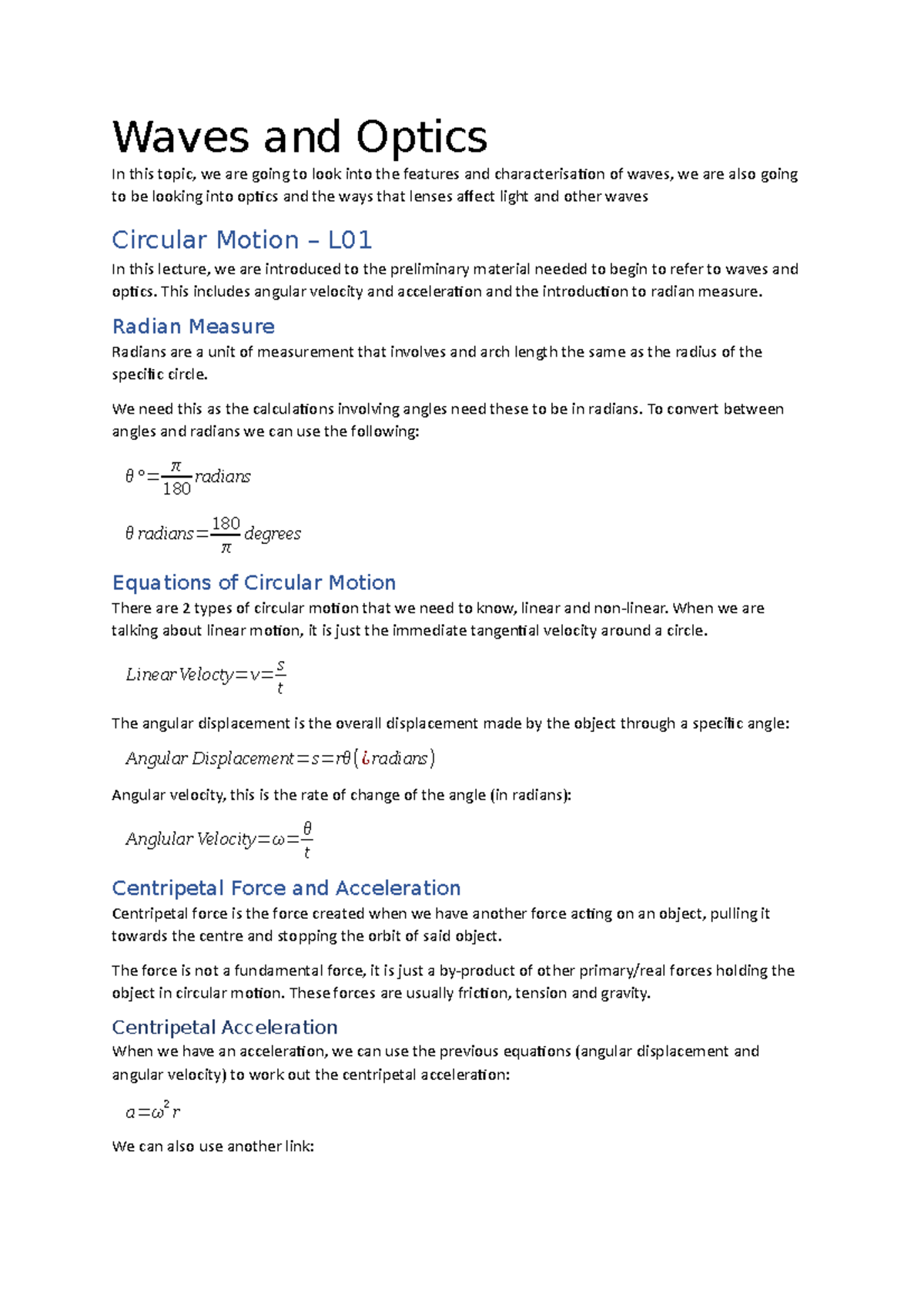 Physics Help - Waves and Optics - Waves and Optics In this topic, we ...