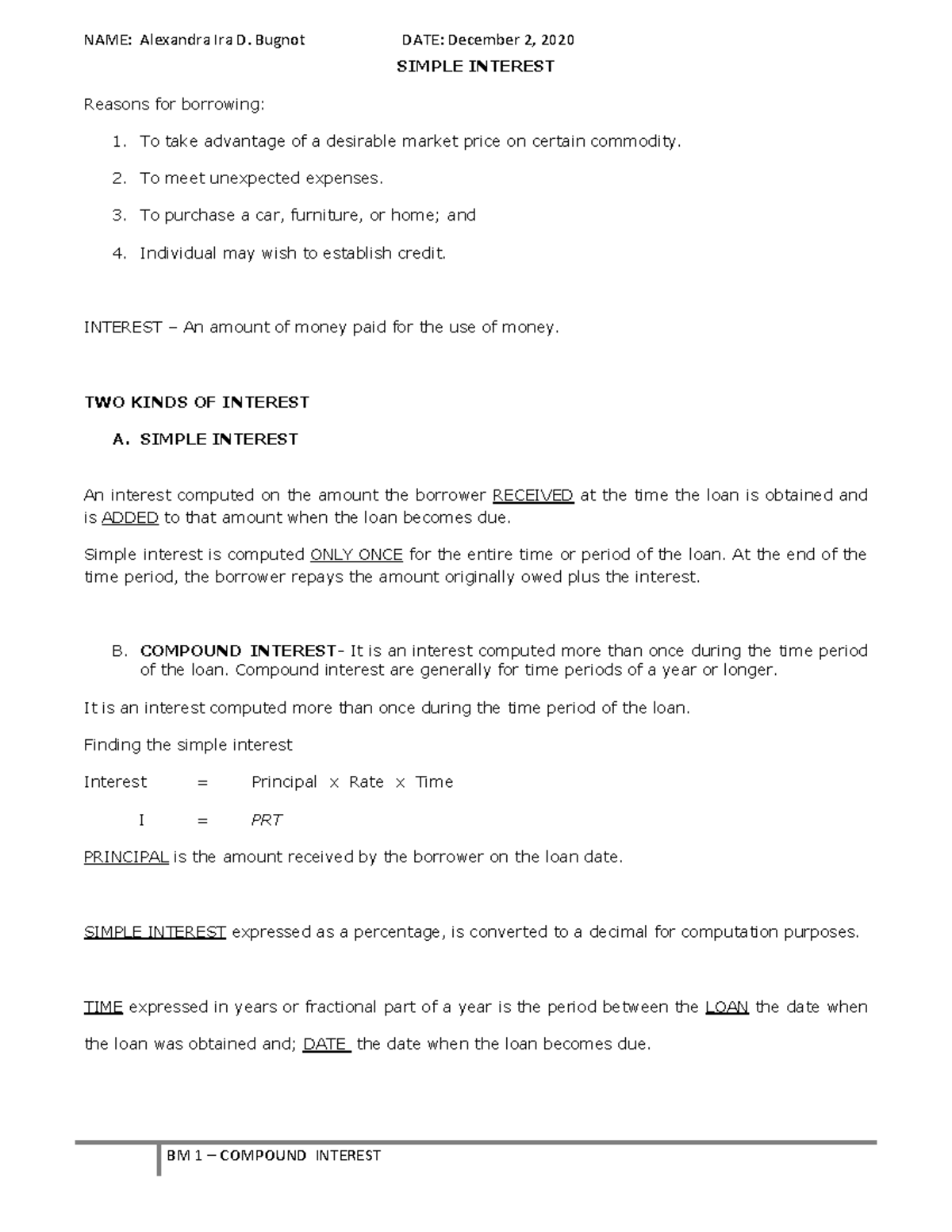 avtivity for module 3 simple interest - SIMPLE INTEREST Reasons for ...