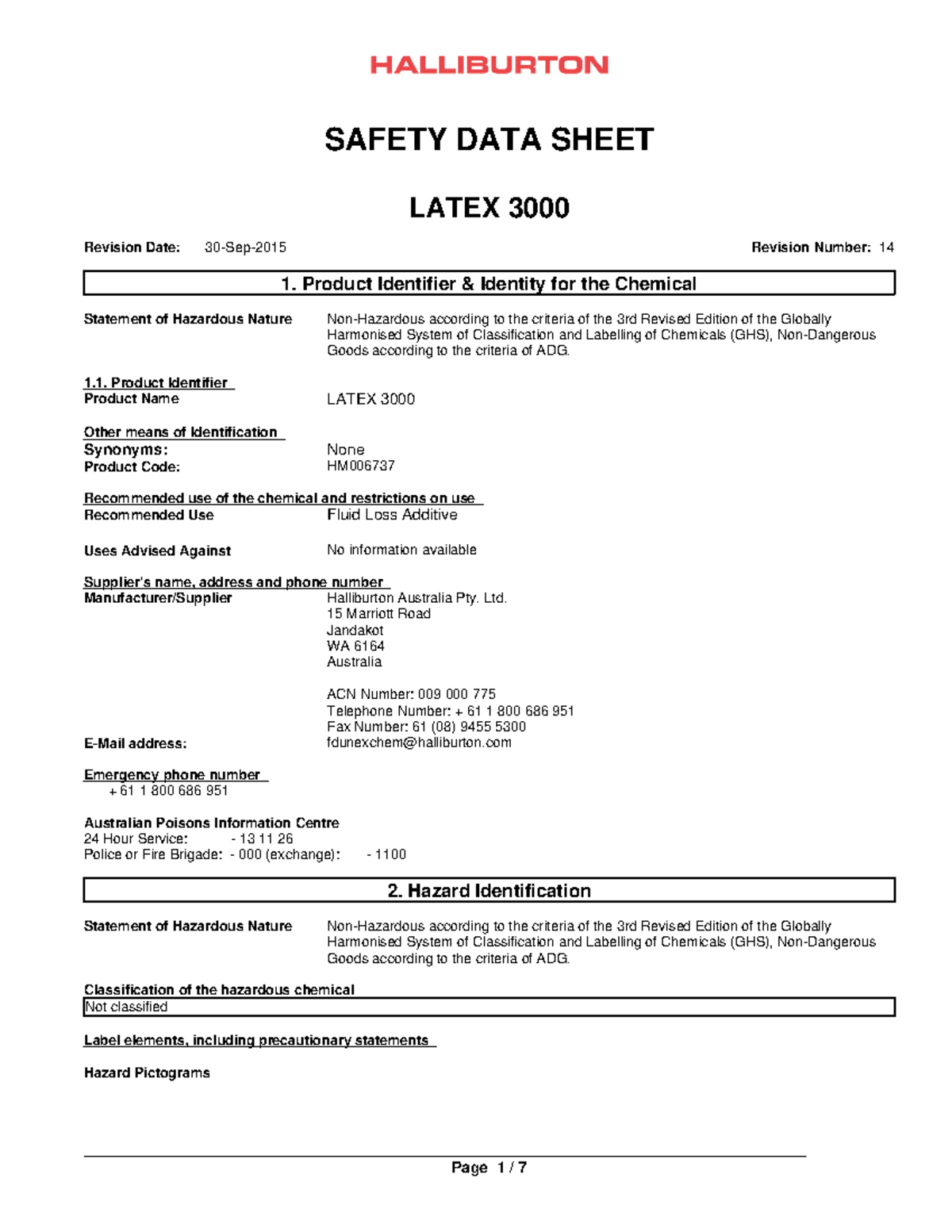 Latex 3000 0 - SAFETY DATA SHEET LATEX 3000 1. Product Identifier ...