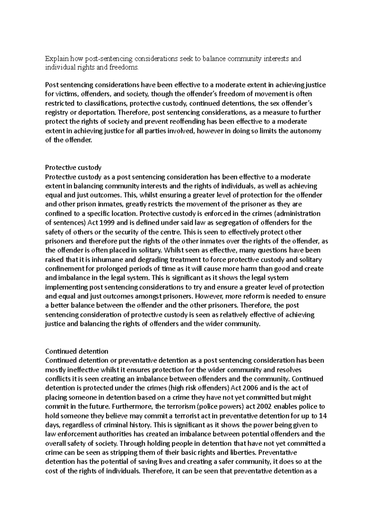 Crime - post-sentencing considerations - Explain how post-sentencing ...