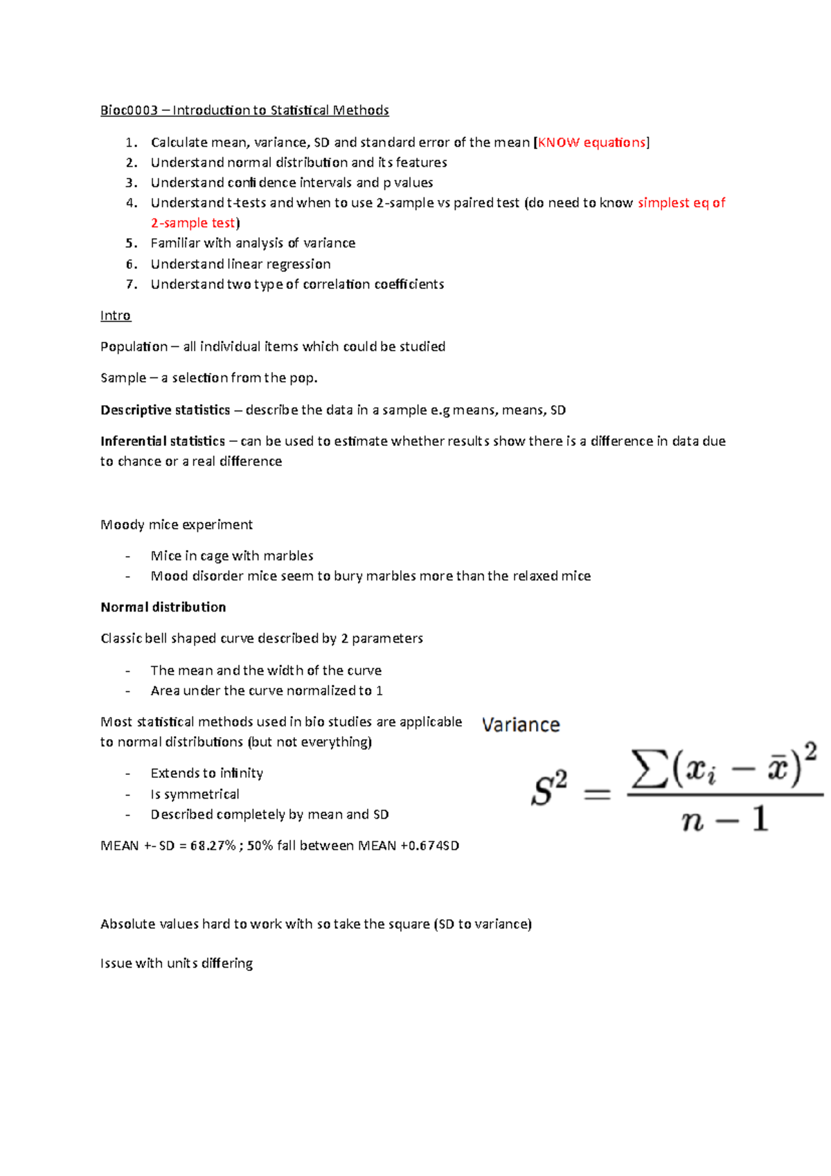 Statistics - 1st lecture intro to basic stats - Bioc0003 – Introduction ...