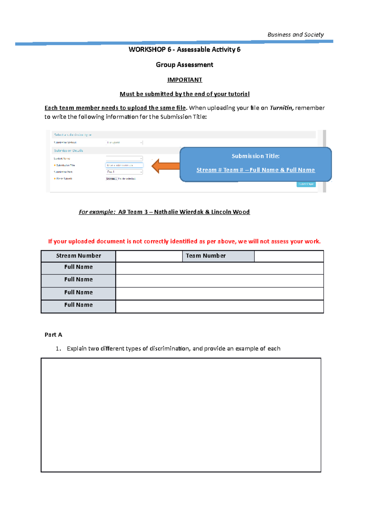 Workshop 6 worksheet final - WORKSHOP 6 - Assessable Activity 6 Group ...