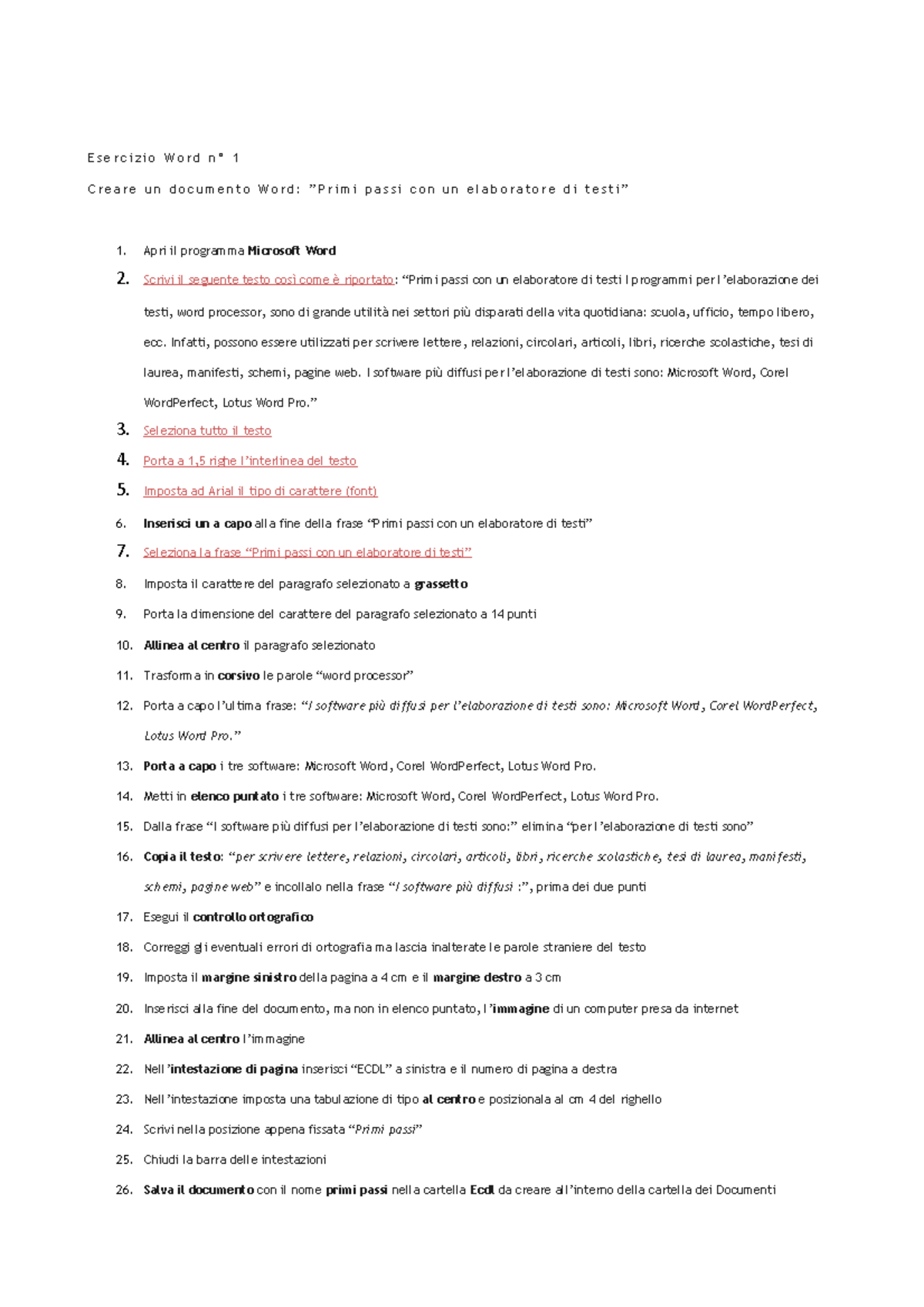 Lezione 11 - Esercizio Word n1 - E s e r c i z i o W o r d n ° 1 C r e ...