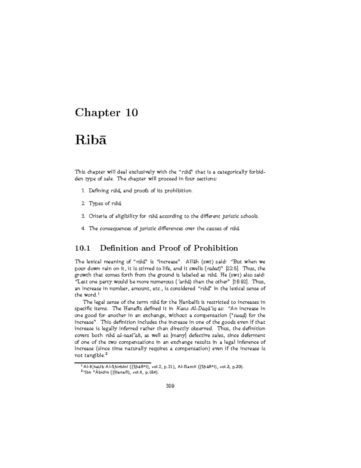 Riba Rulings Reading material - Chapter 10 Rib ̄a This chapter will ...
