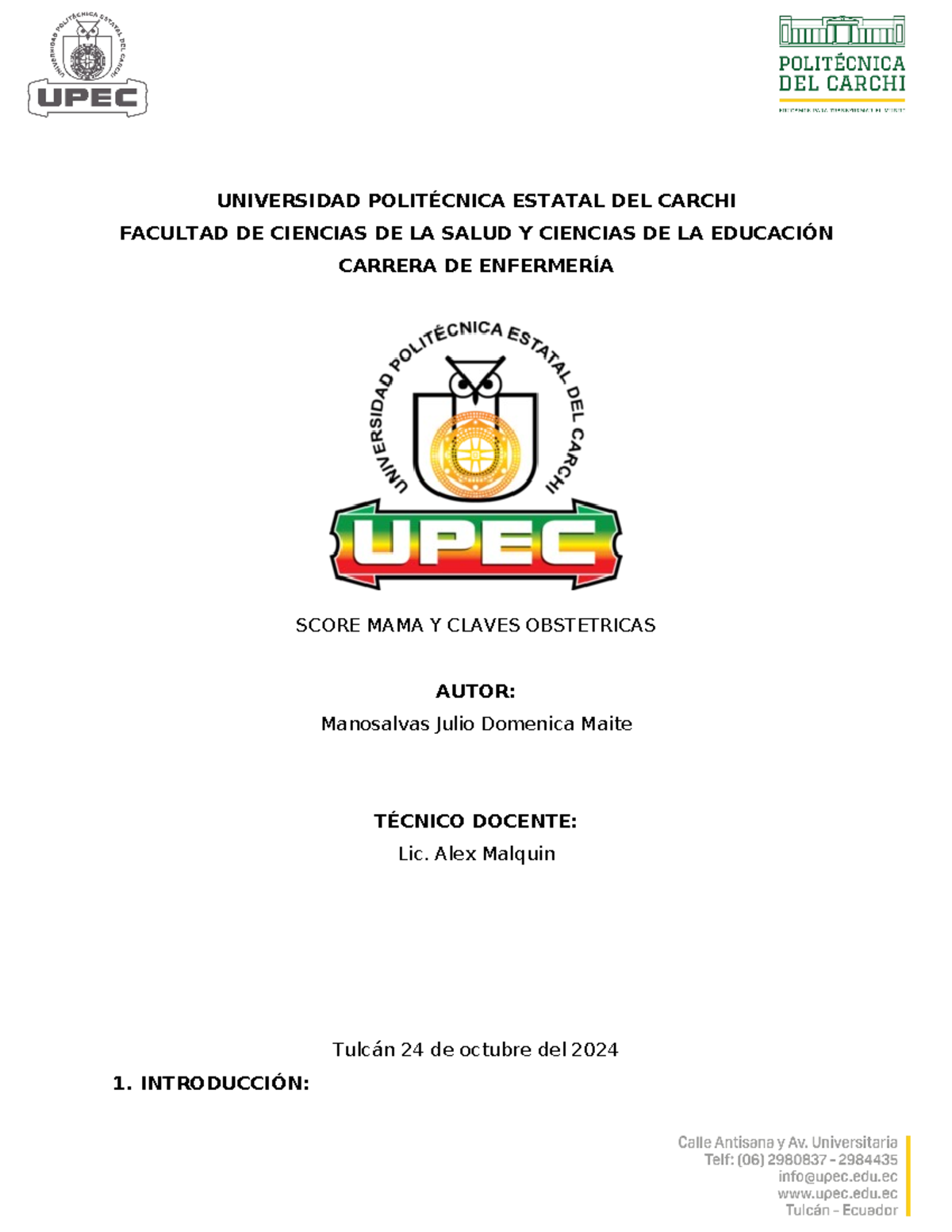Instrucción- Claves Obstetricas Y Score MAMA - UNIVERSIDAD POLITÉCNICA ...
