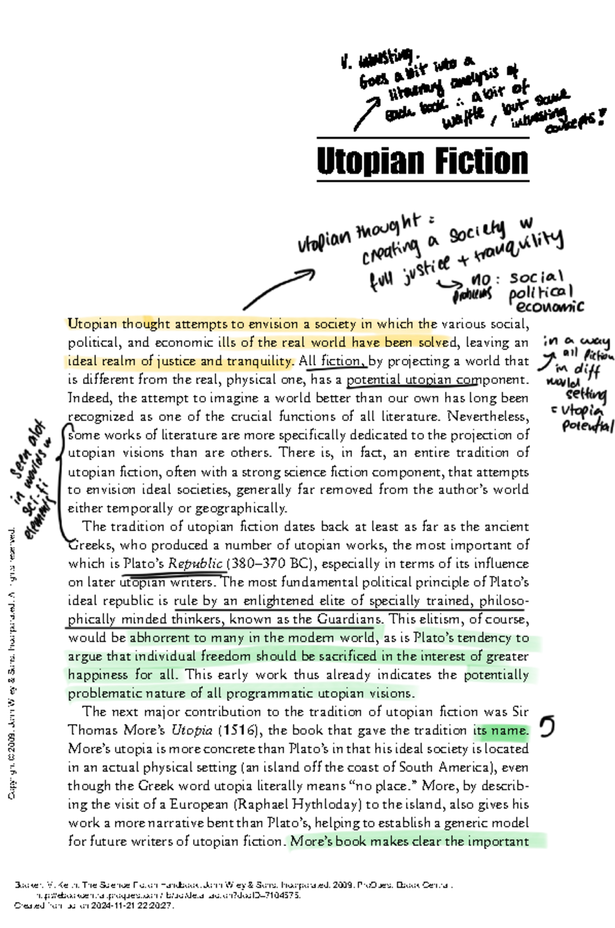 The Science Fiction Handbook - Readings - Utopian Fiction Utopian ...