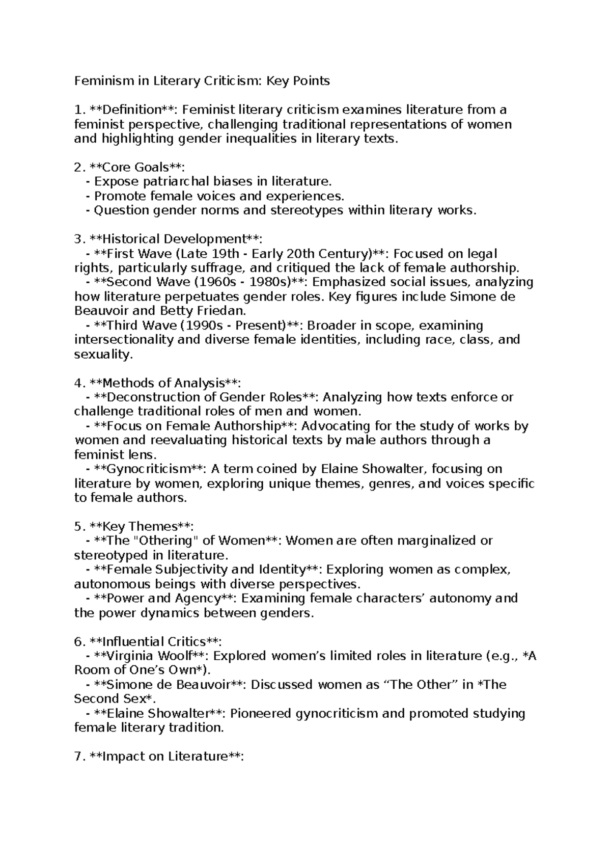 Feminism. Litcrit Notes - Feminism in Literary Criticism: Key Points ...