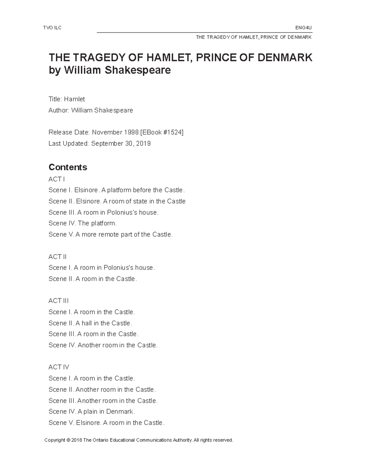 Eng4u 01 hamlet - English Literature - THE TRAGEDY OF HAMLET, PRINCE OF ...