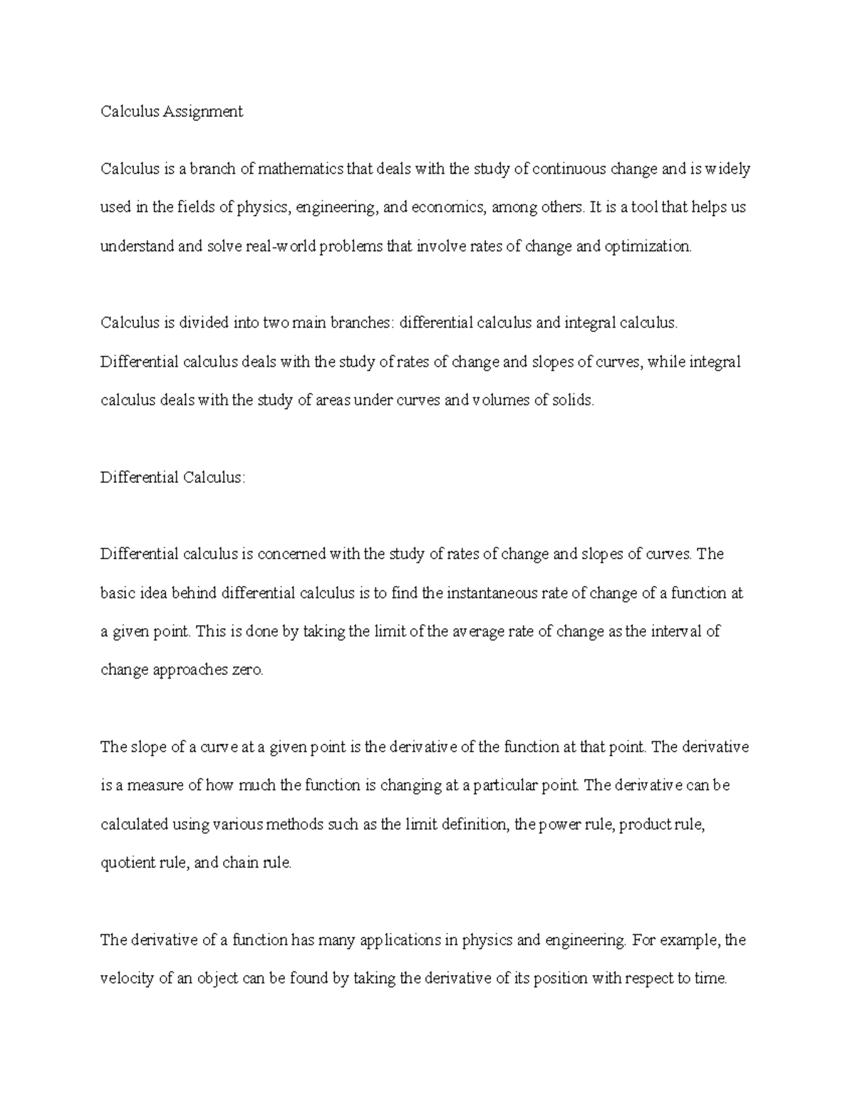 Calculus Paper - Calculus Assignment Calculus is a branch of ...