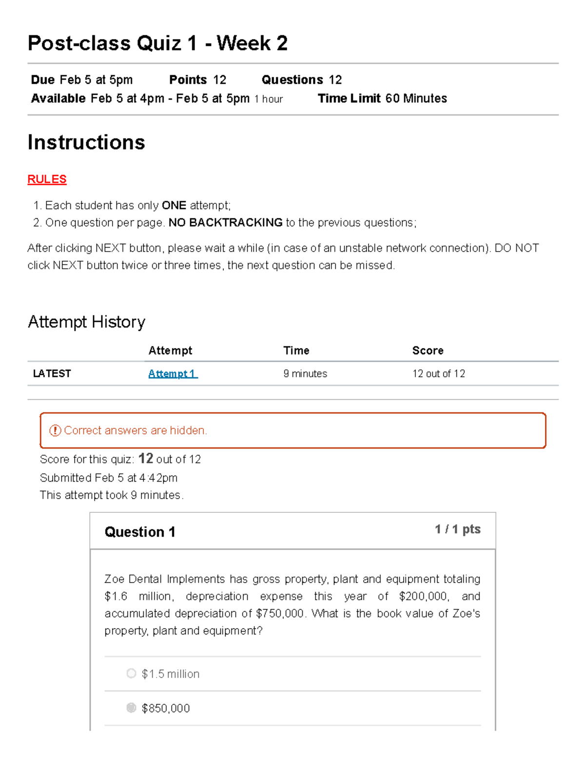 Post-class-Quiz-1-Week-2 -Corporate-Finance - Post-class Quiz 1 - Week 2 Due Feb 5 at 5pm Points ...