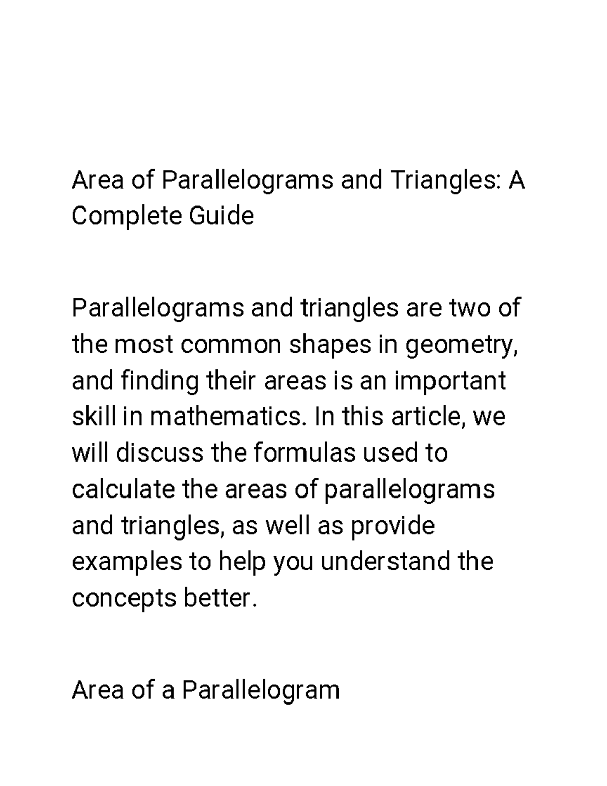 Area of Parallelograms - In this article, we will discuss the formulas ...