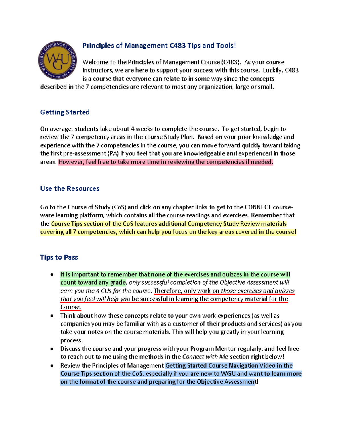 C483 Tips and Tools -1 - Notes - Principles of Management C483 Tips and ...