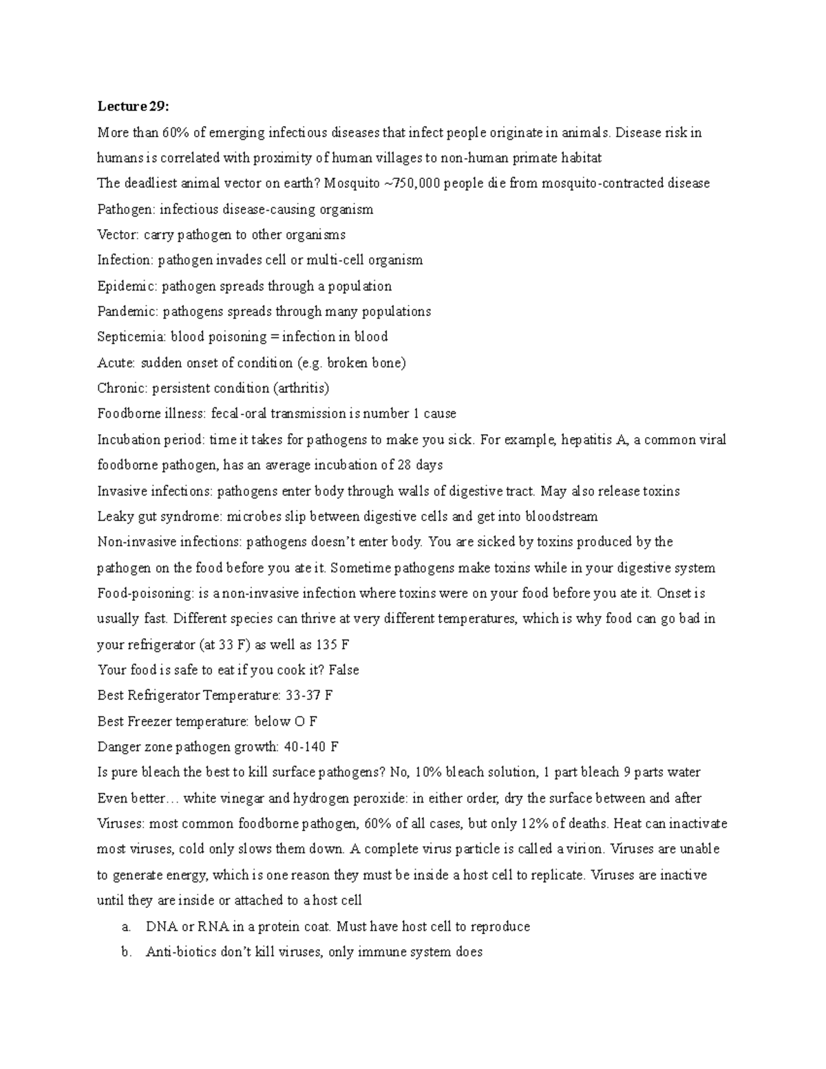 Biology 1102, Lecture 29 - Lecture 29: More than 60% of emerging infectious diseases that infect ...