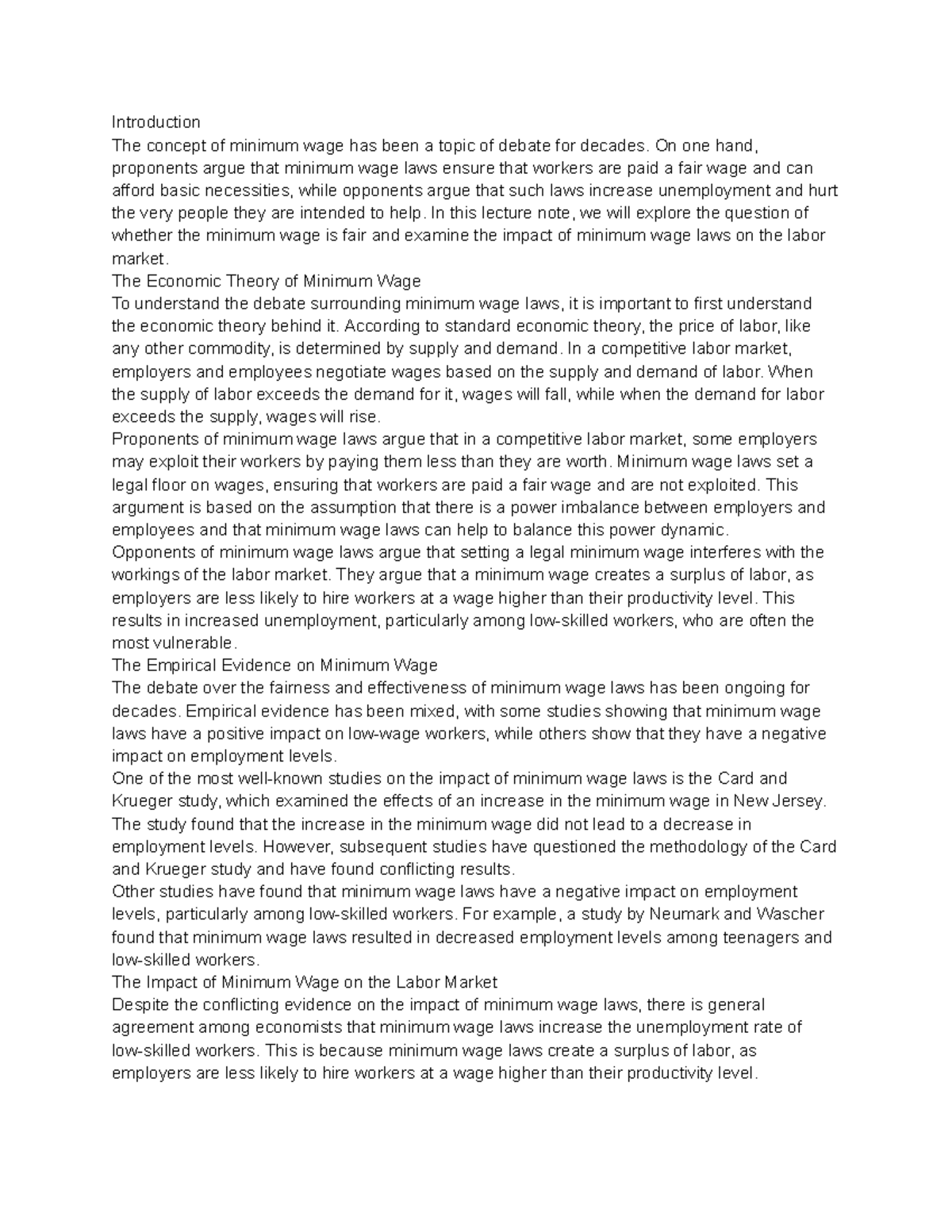 ECON101 lecture notes 3 - Copy - Introduction The concept of minimum ...