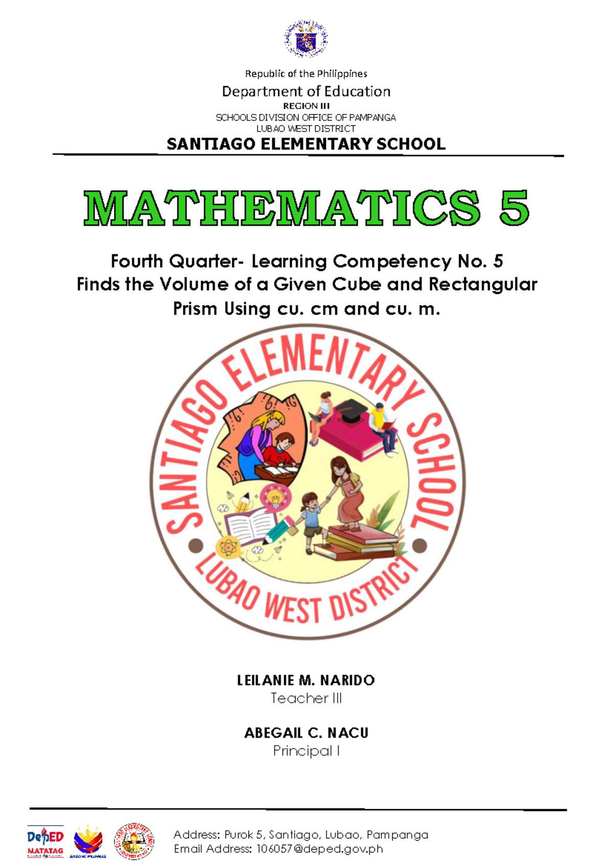 LAS IN MATH 5-4TH Quarter - Fourth Quarter- Learning Competency No. 5 ...