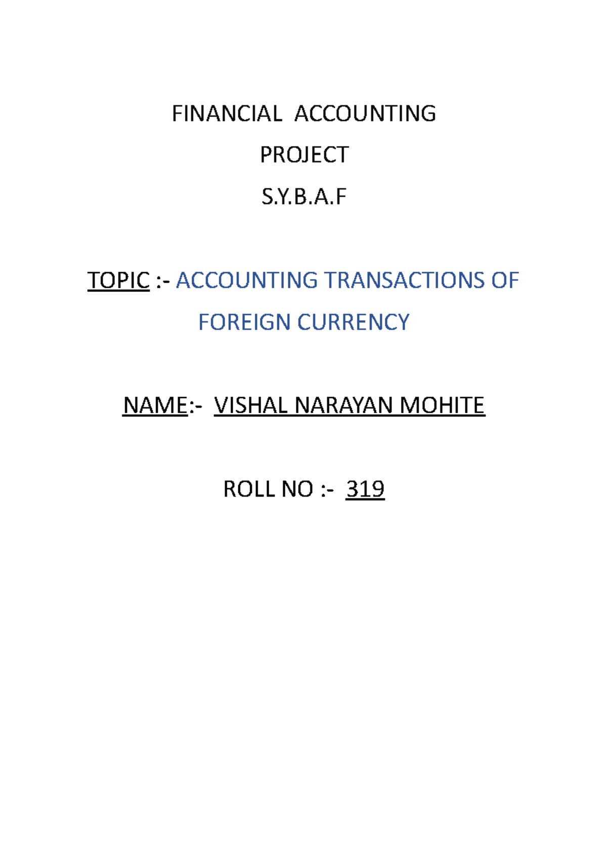 Financial accounting Project - FINANCIAL ACCOUNTING PROJECT S.Y.B.A ...