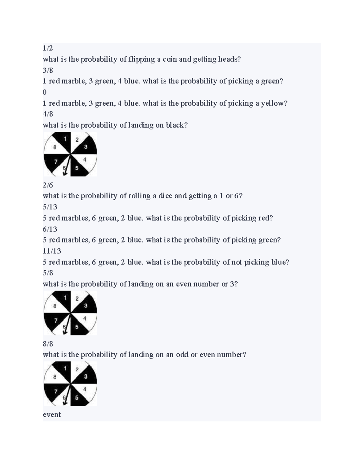 Probability 2 - practice materials - 1/ what is the probability of ...