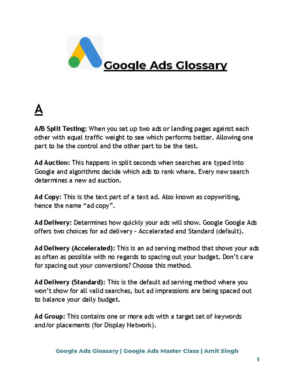 Google Ads Glossary - Cheat Sheet - Google Ads Glossary A A/B Split ...