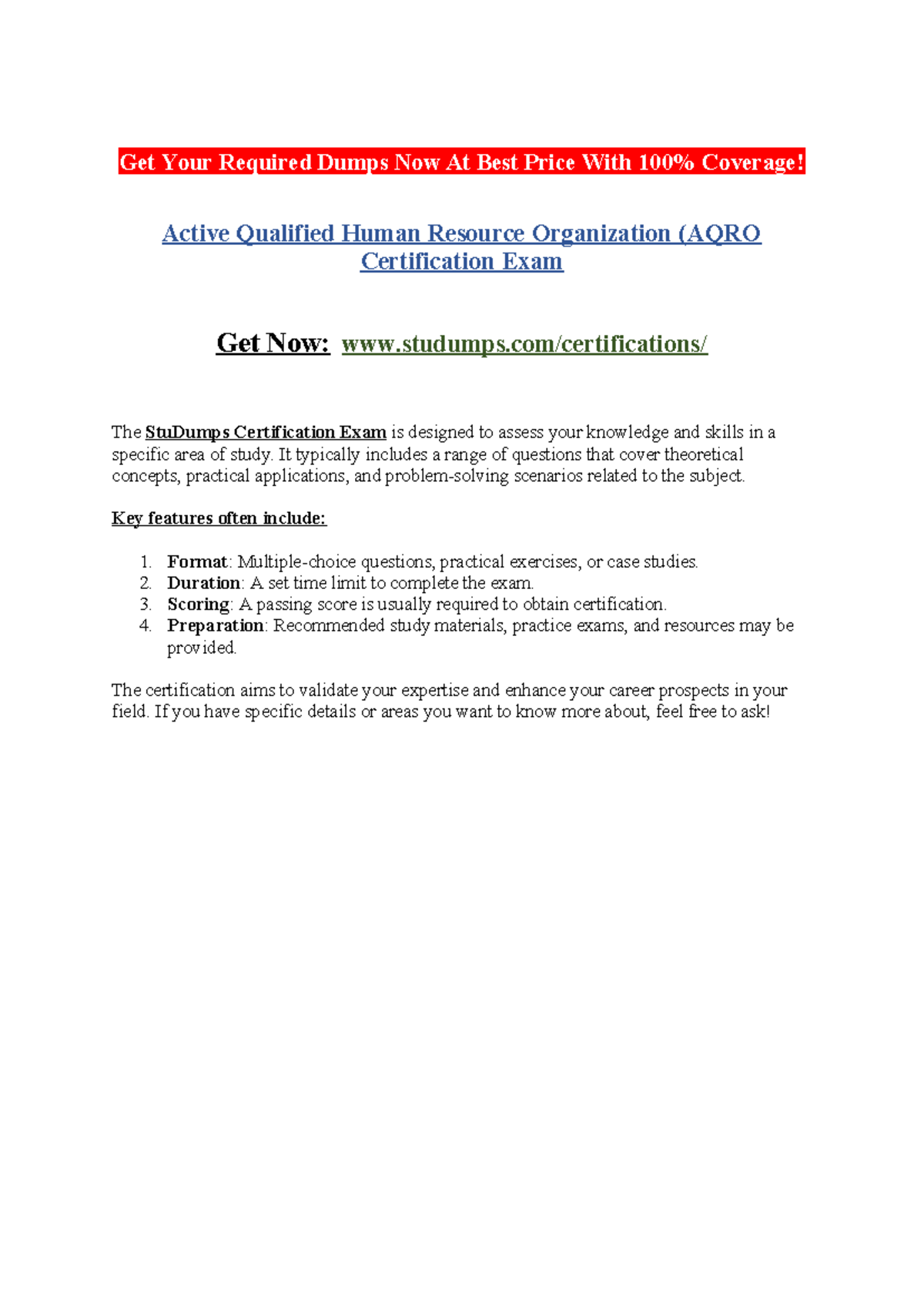 Active Qualified Human Resource Organization (AQRO Certification Exam ...