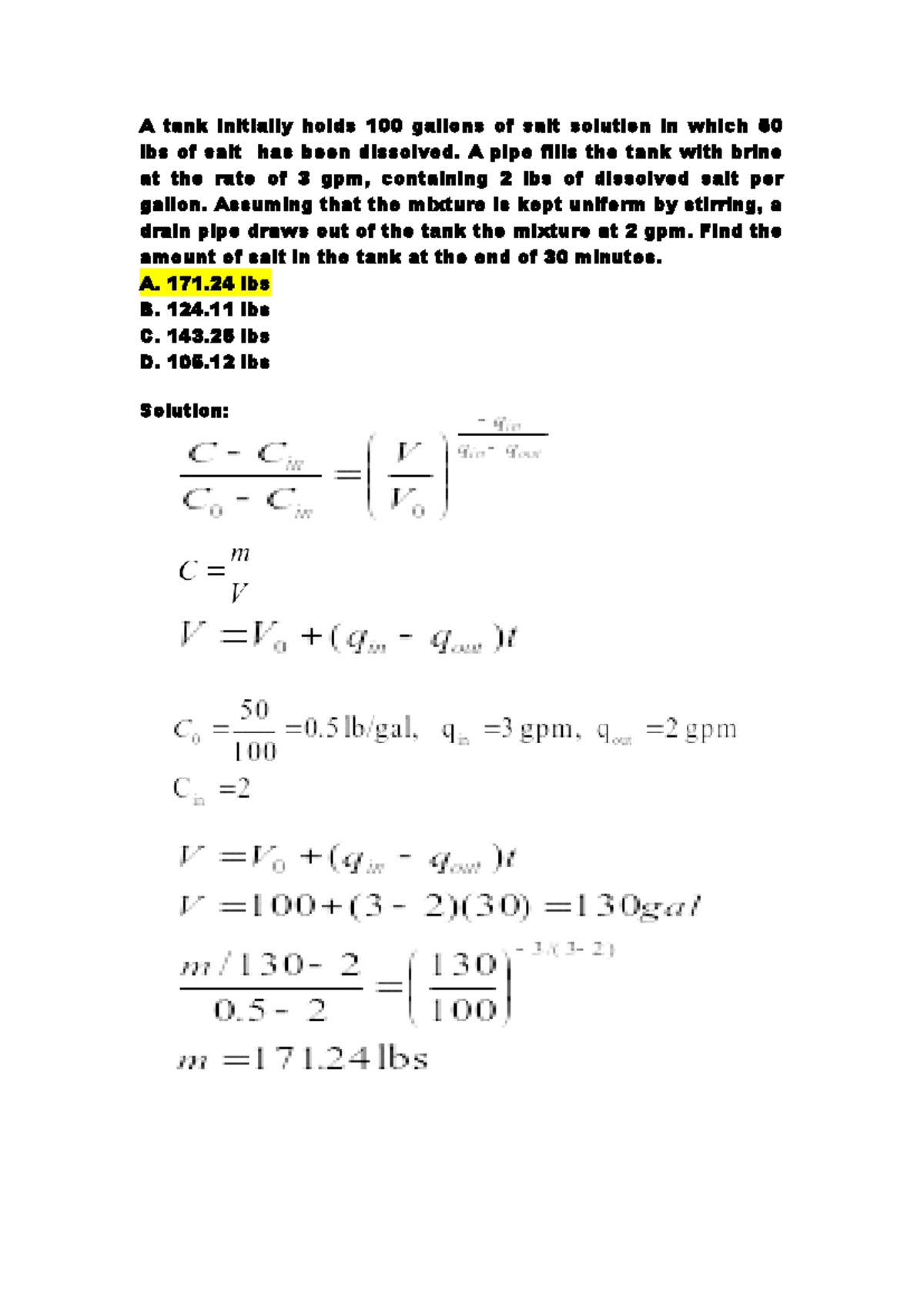 REE MATH- Solutions - good item - A tank initially holds 100 gallons of ...