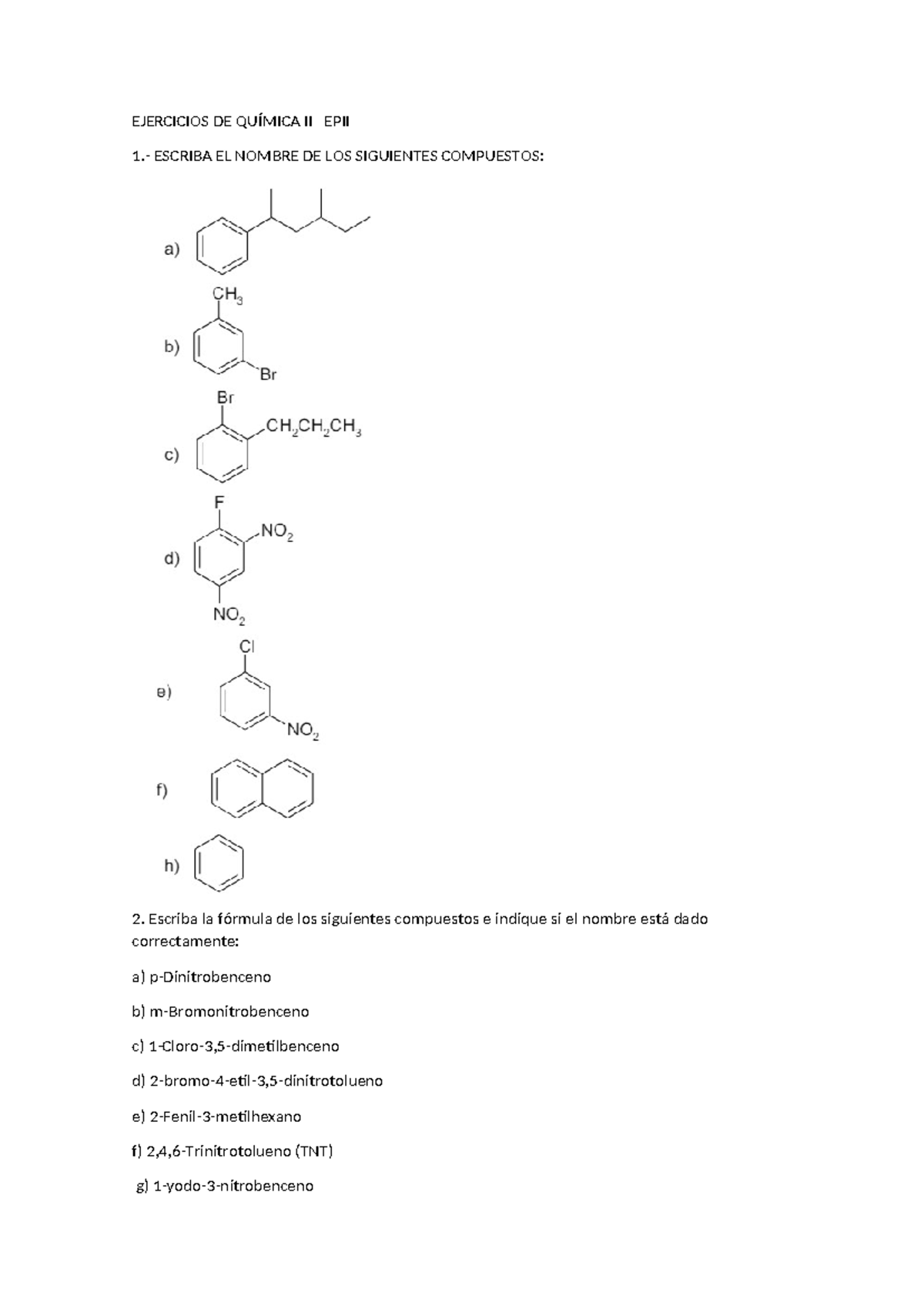 Ejercicios DE Química II EPII - EJERCICIOS DE QUÍMICA II EPII 1 ...