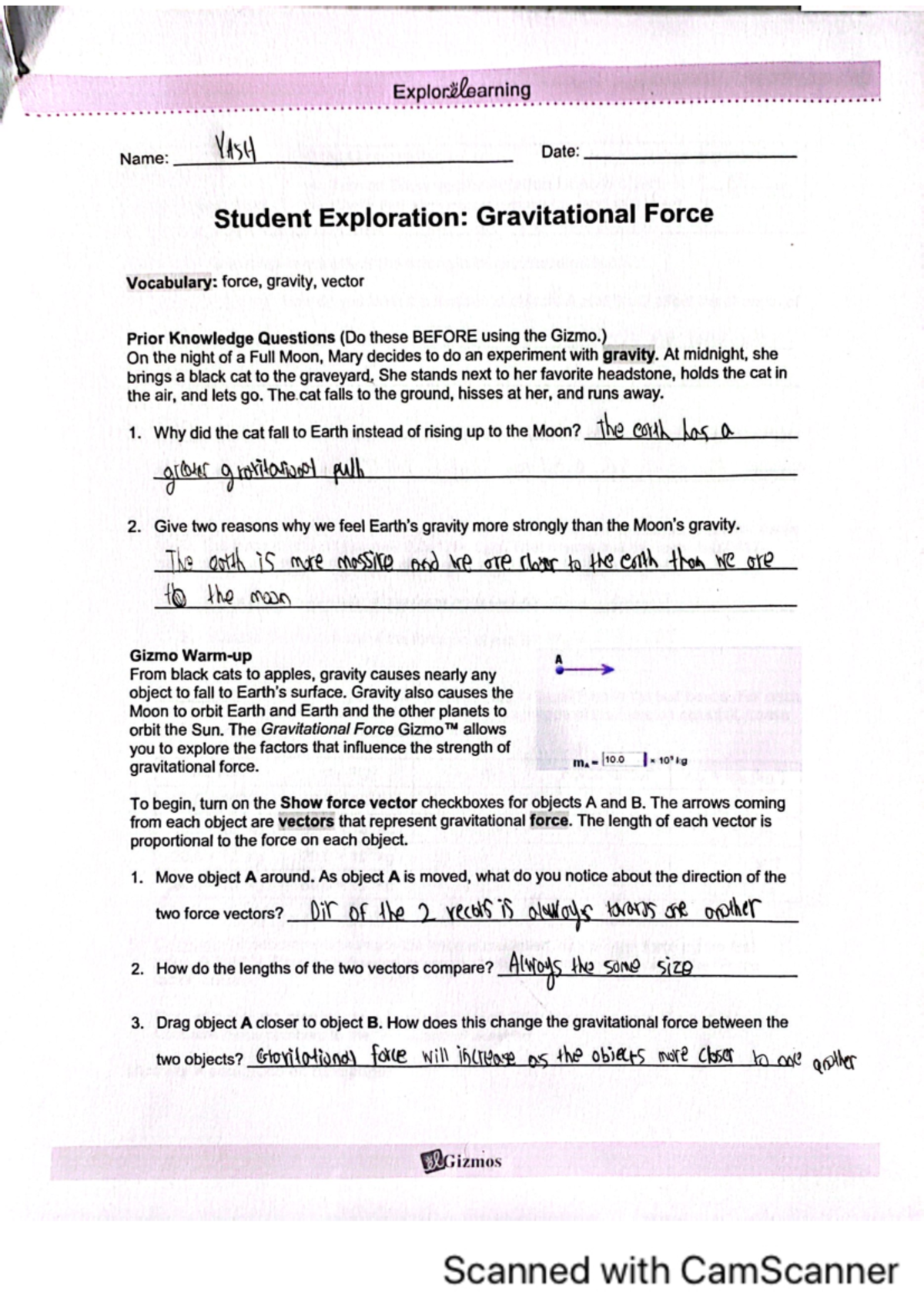 Gravitational Force - ) On the night of a Full Moon, Mary decides to do ...