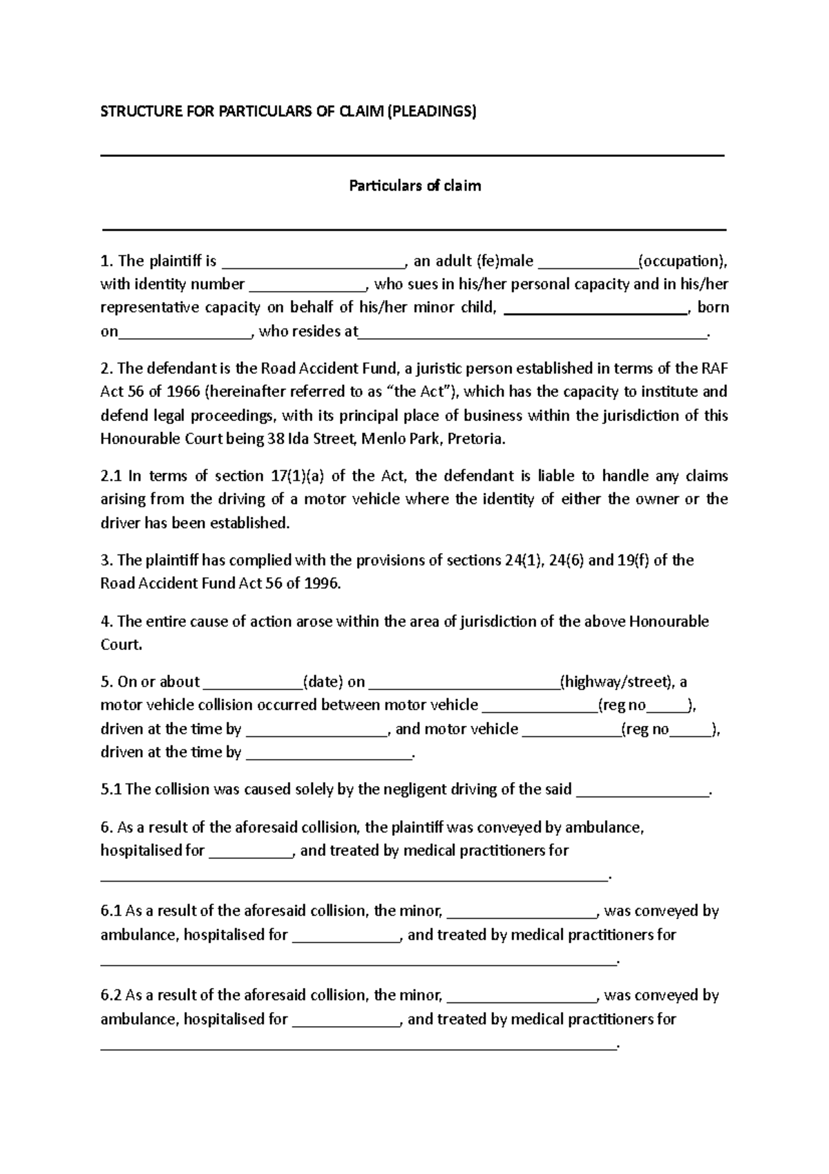Structurefor Particularsofclaim-1 - STRUCTURE FOR PARTICULARS OF CLAIM ...