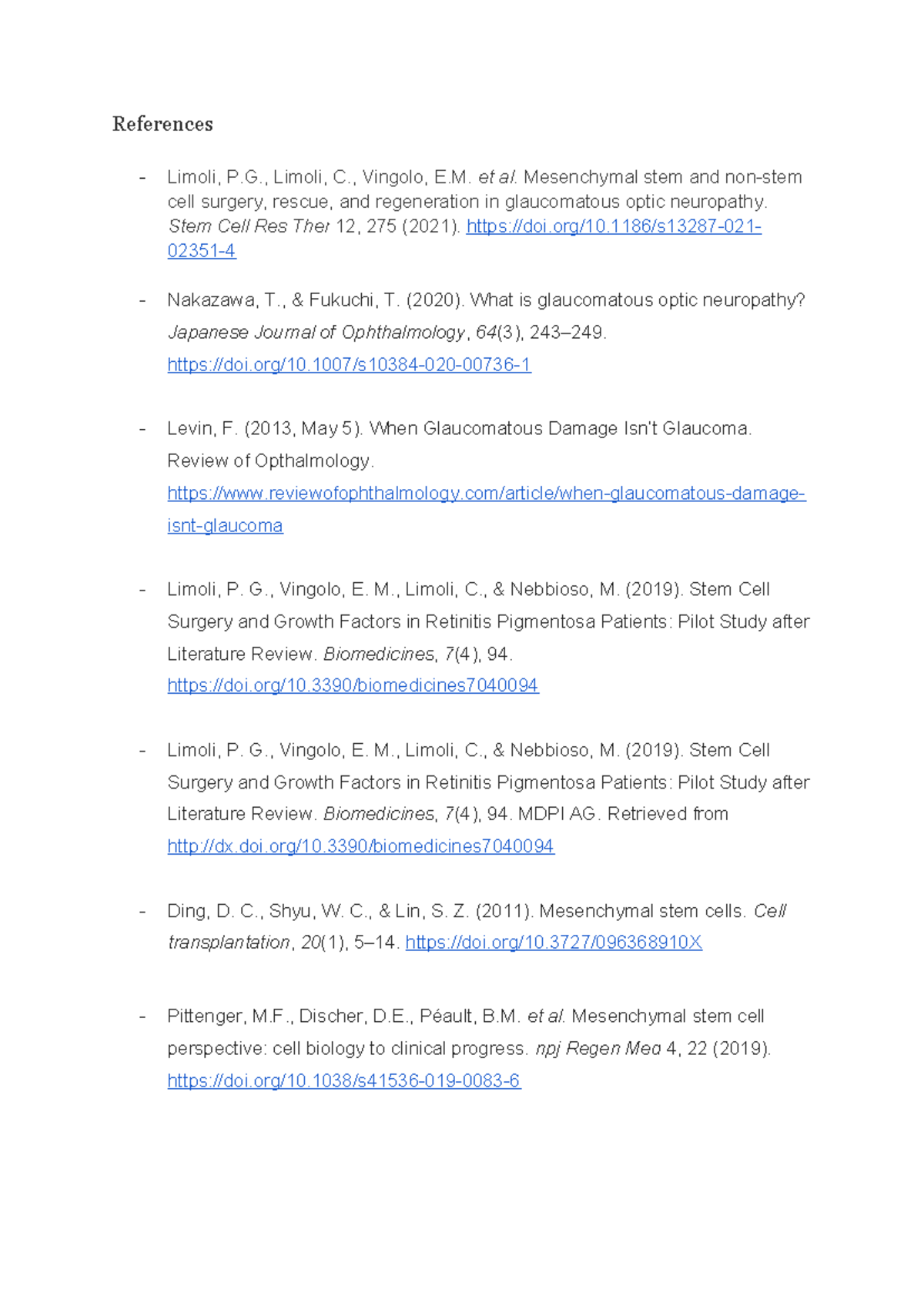 CBG - reflection - References Limoli, P., Limoli, C., Vingolo, E. et al ...
