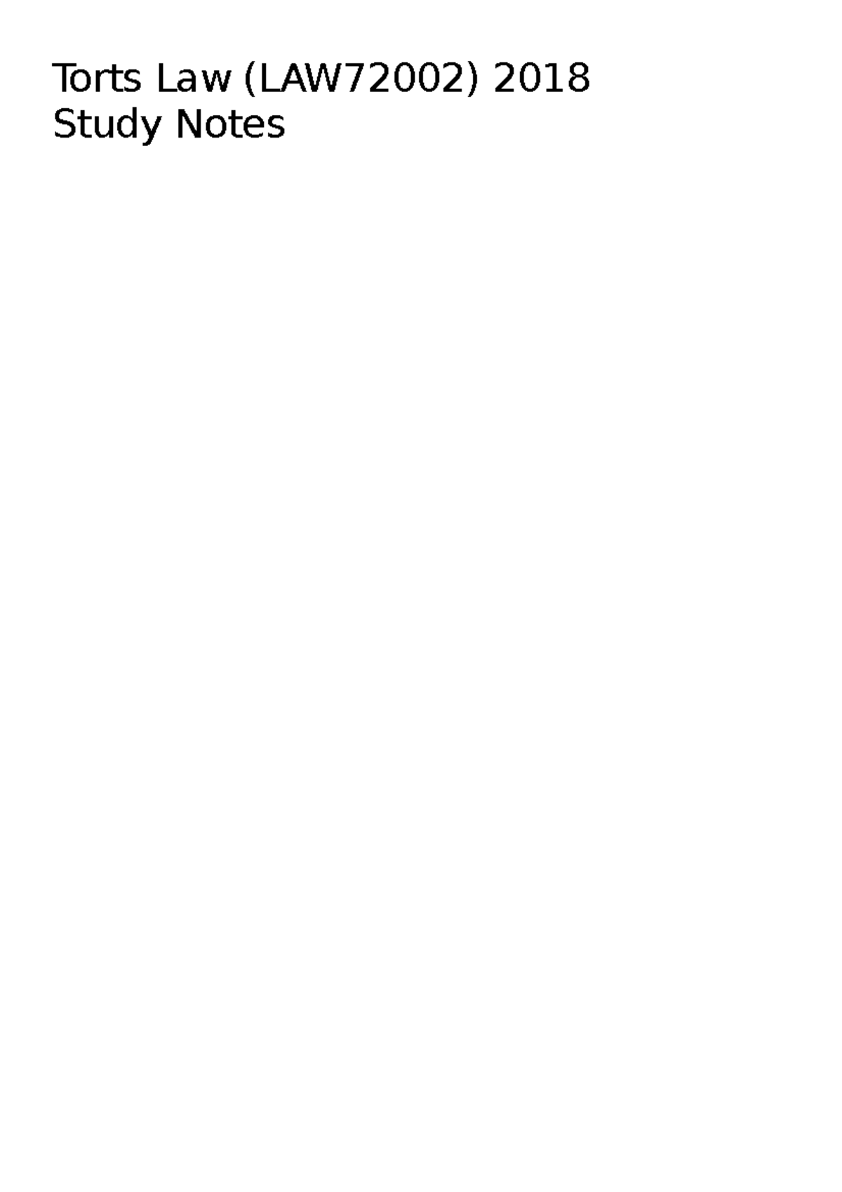 Torts Law Revision 2017 - Torts Law (LAW72002) 2018 Study Notes Table ...