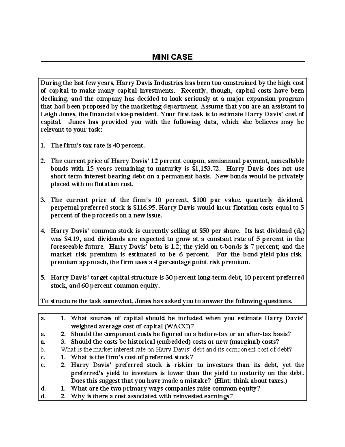 MINI CASE - Case study regarding the concepts of Working Capital ...