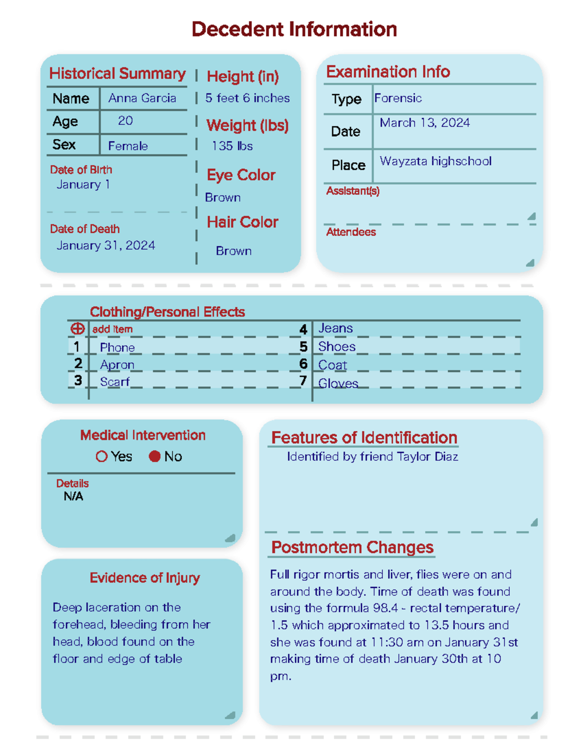 Blank Autopsy Report to be completed for Anna - I c guy f - Studocu