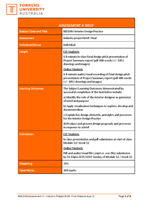 BID104A Assessment 3 Brief - ASSESSMENT 3 BRIEF Subject Code and Title ...