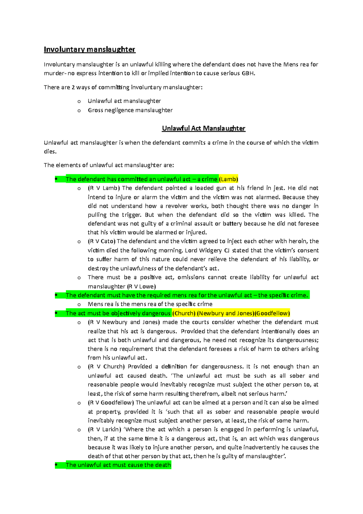 Involuntary manslaughter summary - Involuntary manslaughter Involuntary ...
