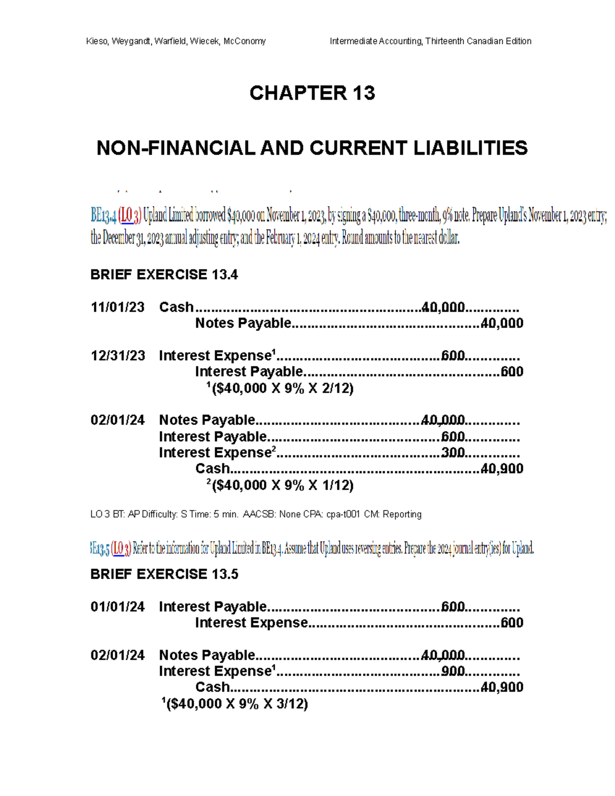 356 Ch.13 Solutions ST - NON-FINANCIAL AND CURRENT LIABILITIES 11/01/23 Cash - Studocu
